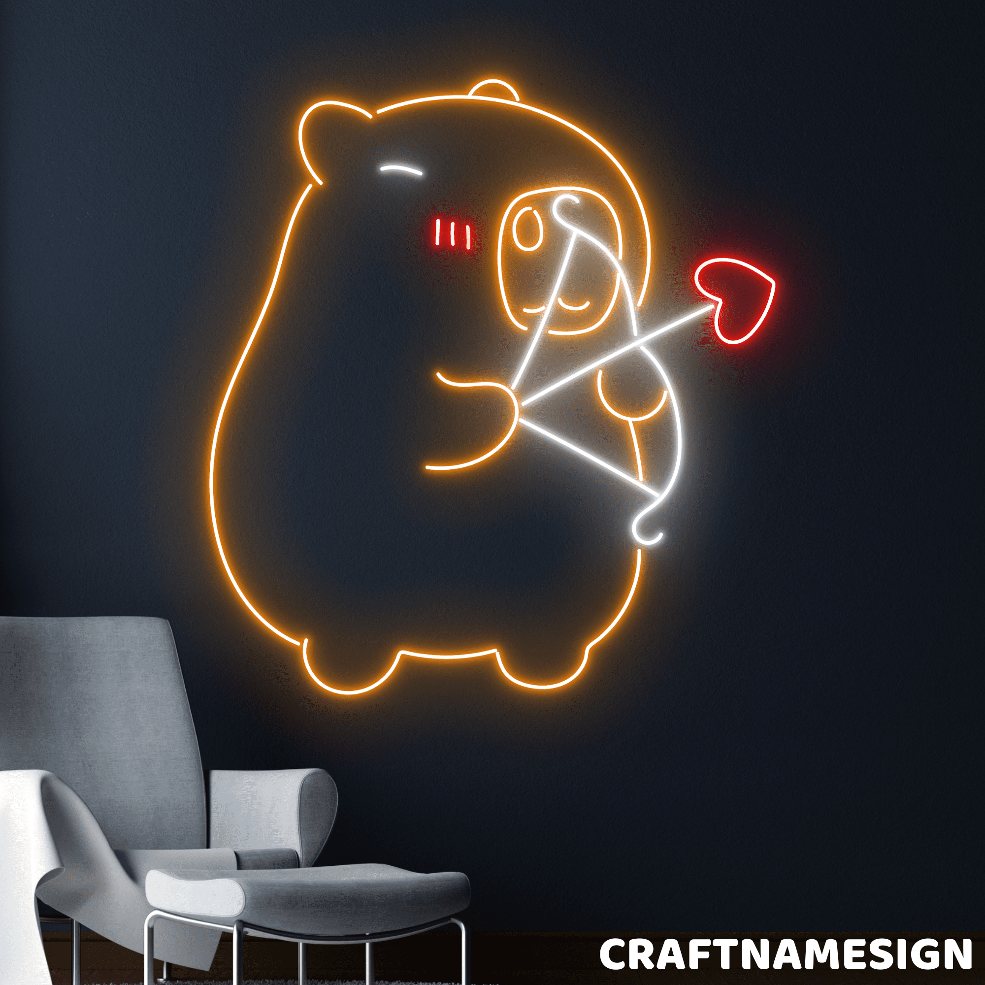 Craftnamesign Capybara Cupid Neon Sign, Bedroom Wall Decor, Capybara ...