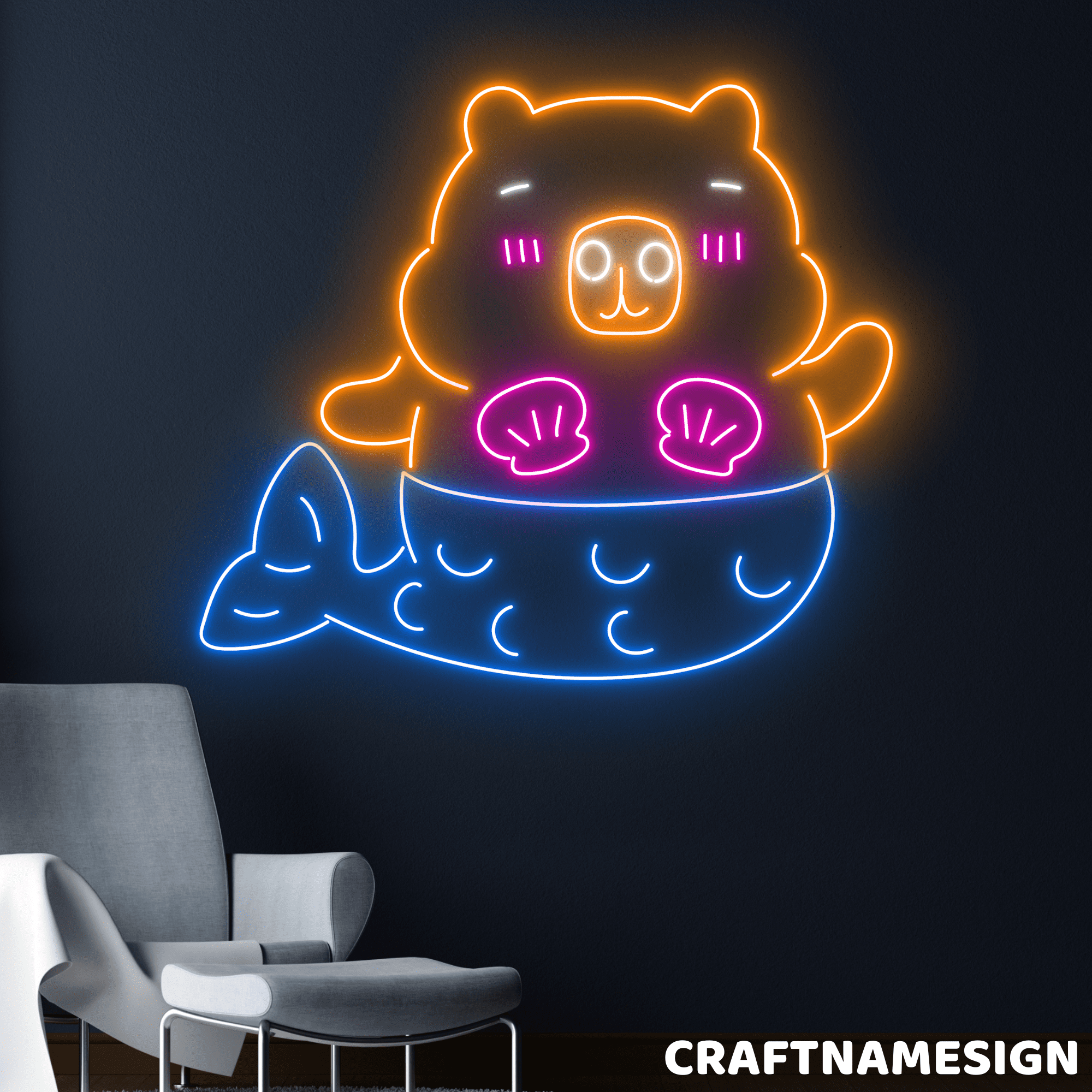 Craftnamesign Capybara Mermaid Neon Sign, Capybara Wall Decor, Mermaid ...