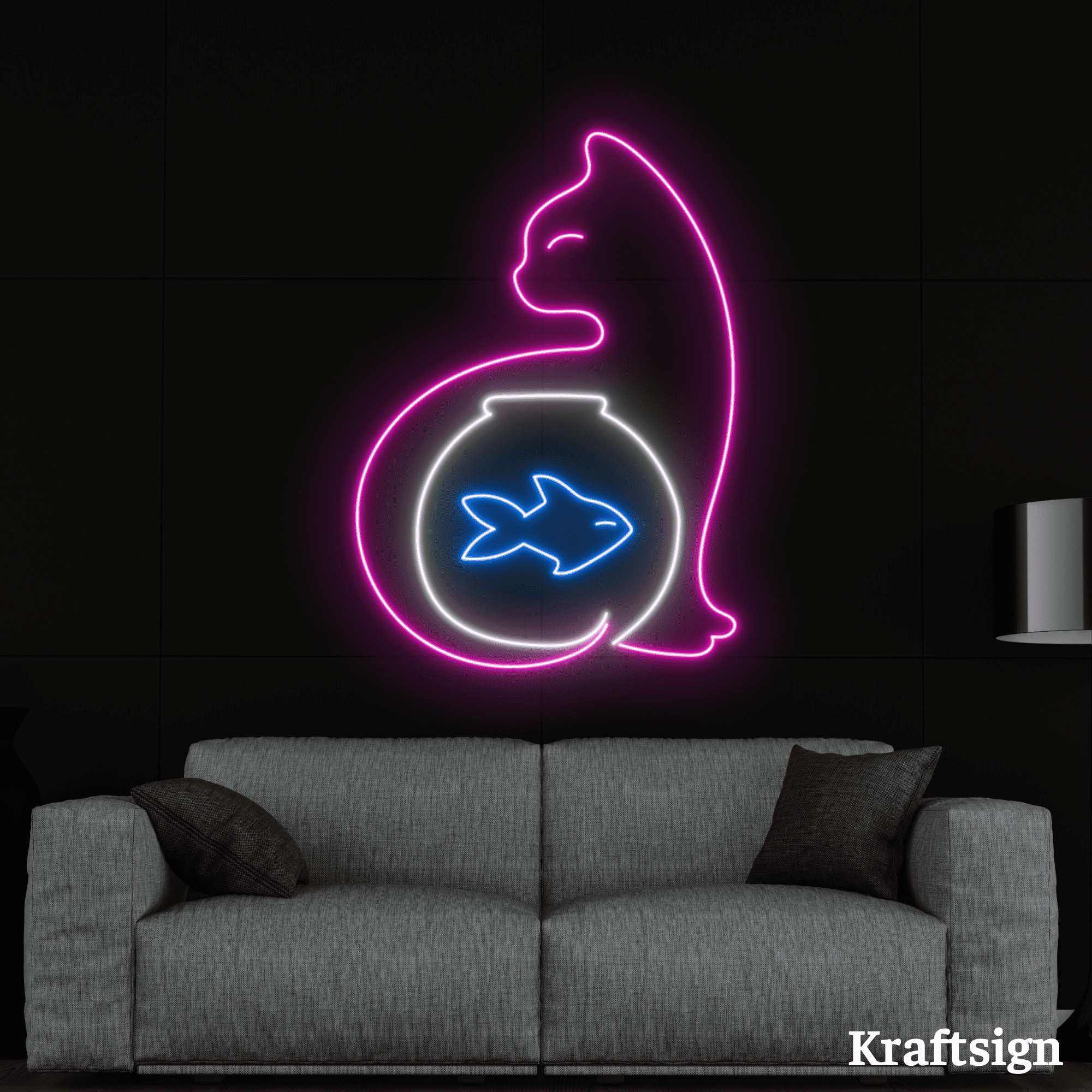 Craftnamesign Cat And Fish Neon Sign, Cat Lover Gifts, Living Room ...