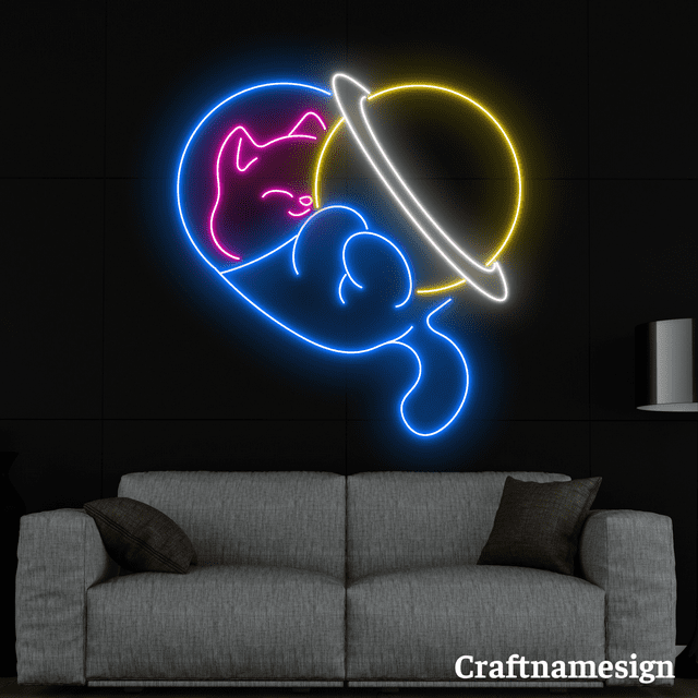 Craftnamesign Cat Astronaut Hold Planet Neon Sign Kid Room Spaceman ...