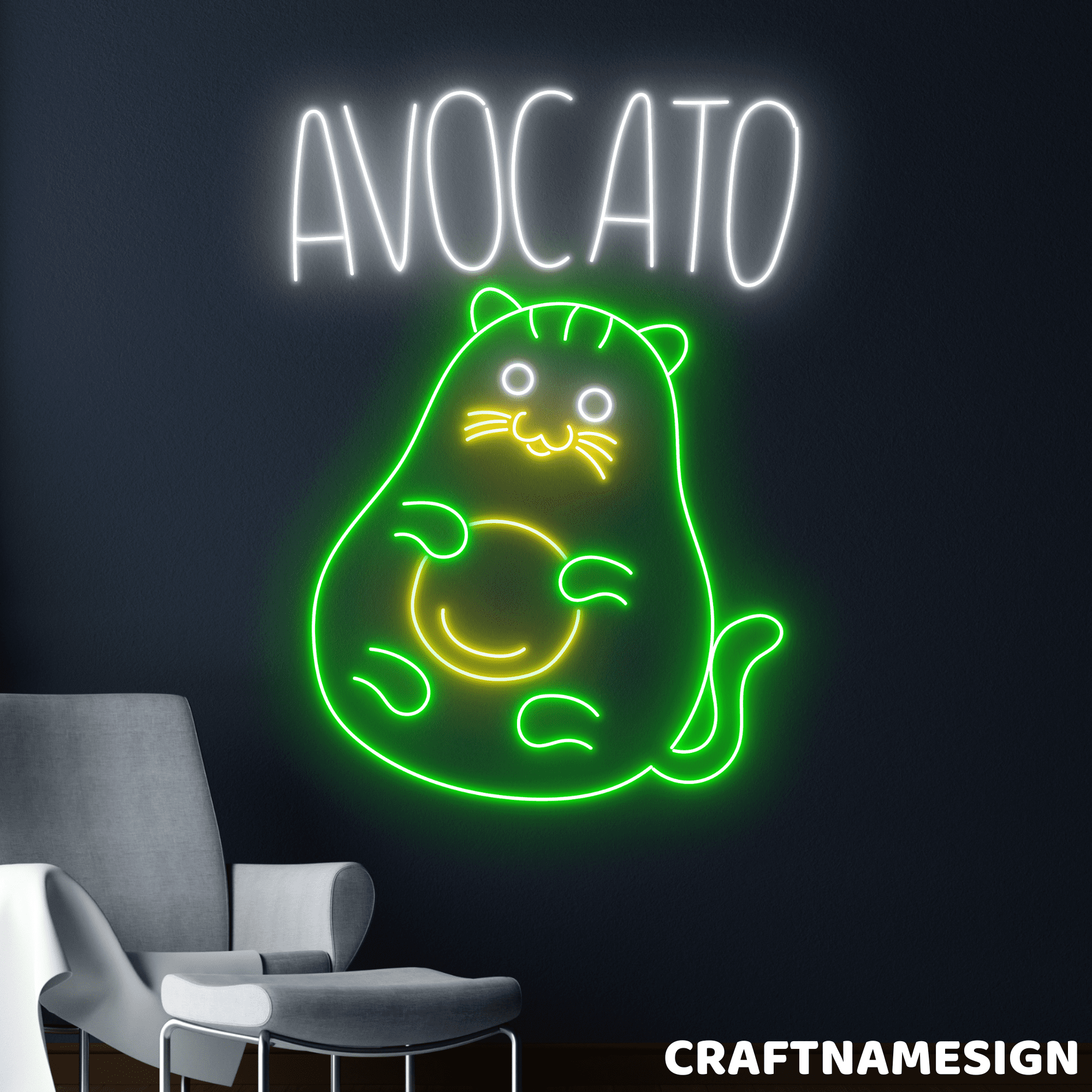 Craftnamesign Cat Avocato Neon Sign, Cute Avocado Wall Art, Kids Room ...