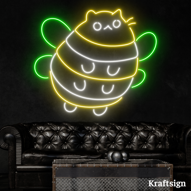 Craftnamesign Cat Bee Neon Sign, Cat LED Sign, Cat Wall Art, Cat Wall ...