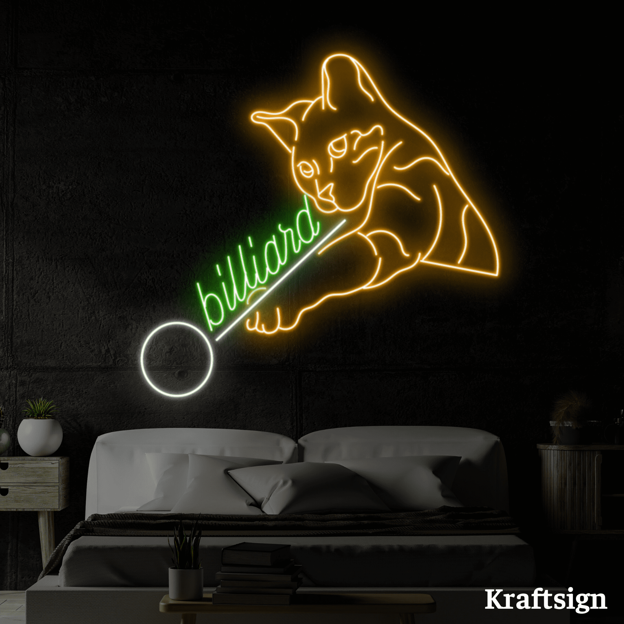 Craftnamesign Cat Billiard Neon Sign, Billiard LED Sign, Pool Room ...