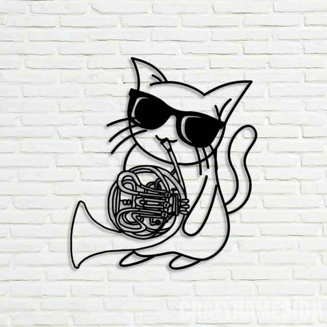 Craftnamesign Cat Blowing Trumpet Metal Sign, Cute Cat Wall Sign, Cat ...