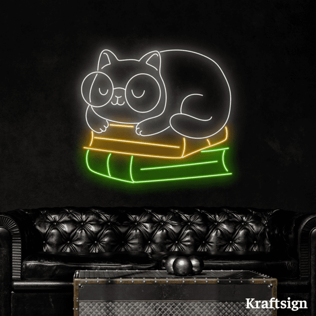 Craftnamesign Cat Book Neon Sign, Reading Room Decor, Library LED Sign ...
