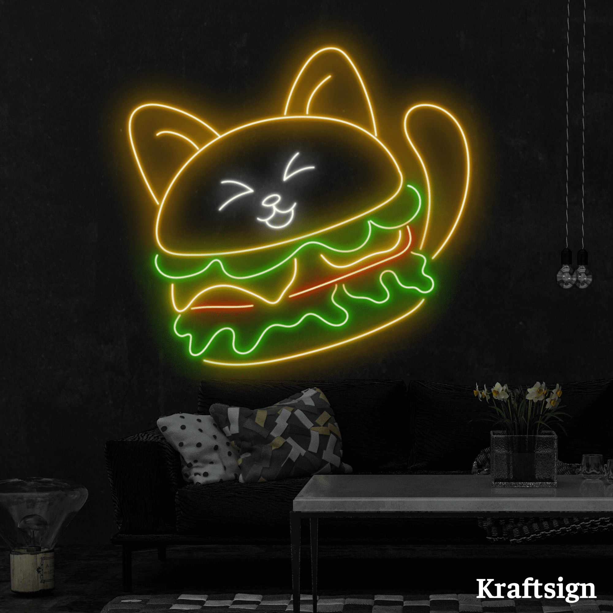 Craftnamesign Cat Burger Neon Sign, Burger Shop Decor, Fast Food LED ...