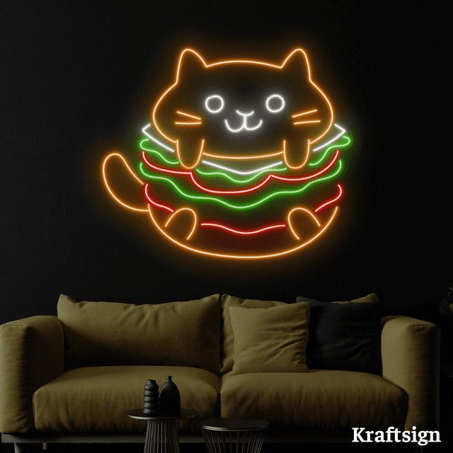 Craftnamesign Cat Burger Neon Sign, Burger Shop LED Sign, Cat Burger ...