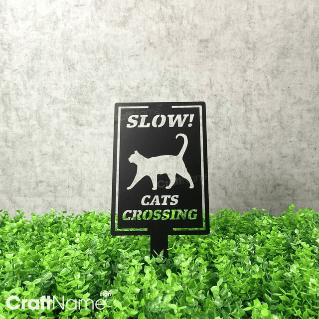 Craftnamesign Cat Crossing Outdoor Metal Yard Stake, Cat Metal Garden ...
