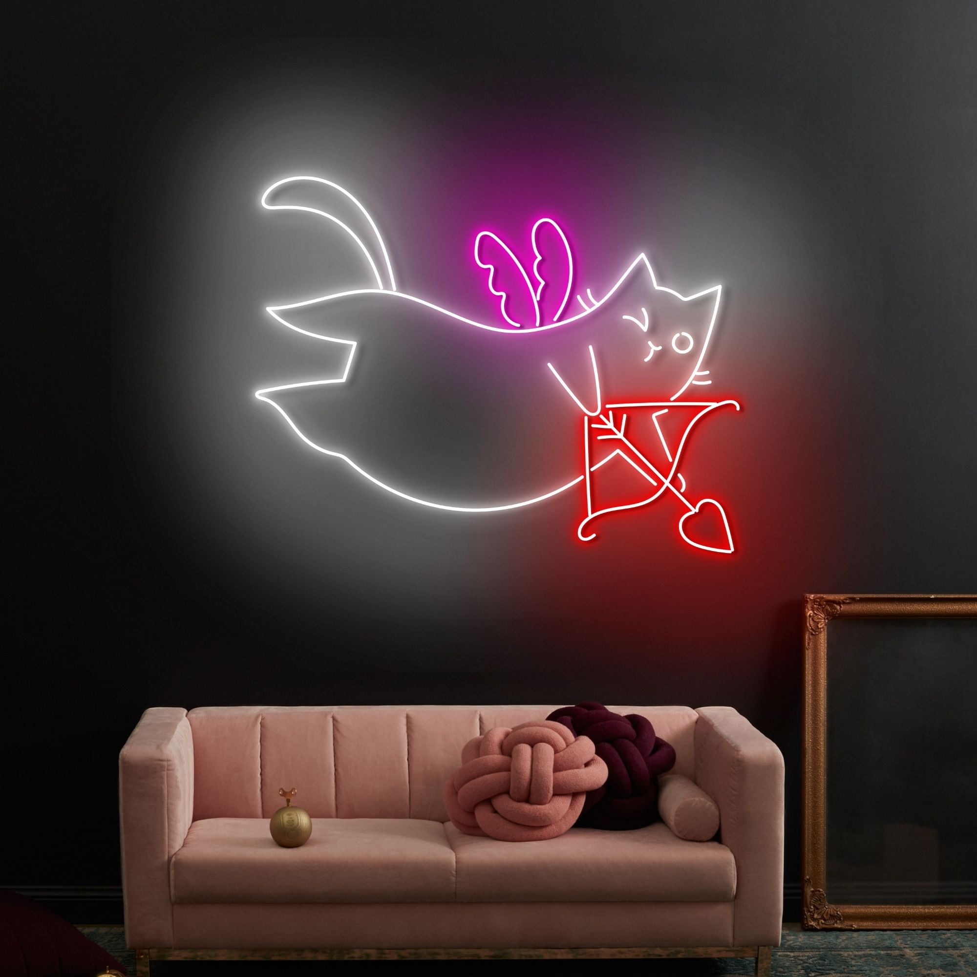 Craftnamesign Cat Cupid Neon Sign, Cat Valentine Led Light Decor, Pet ...