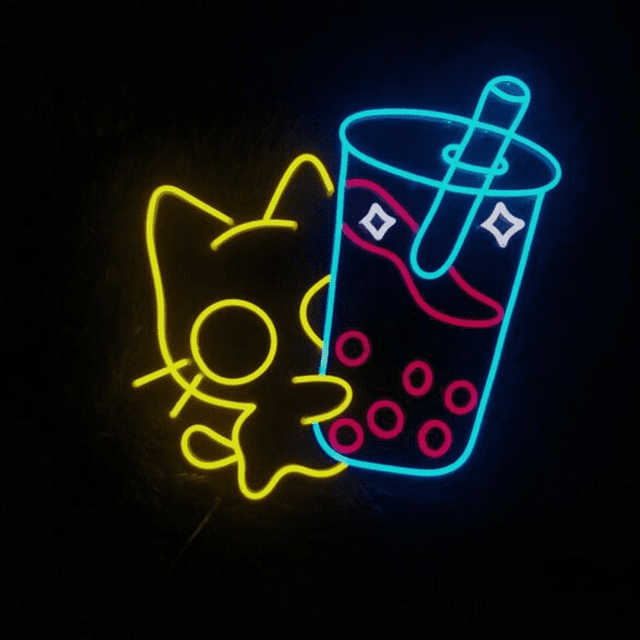 Craftnamesign Cat Drink Bubble Tea Neon Sign, Boba Tea Shop LED Sign ...