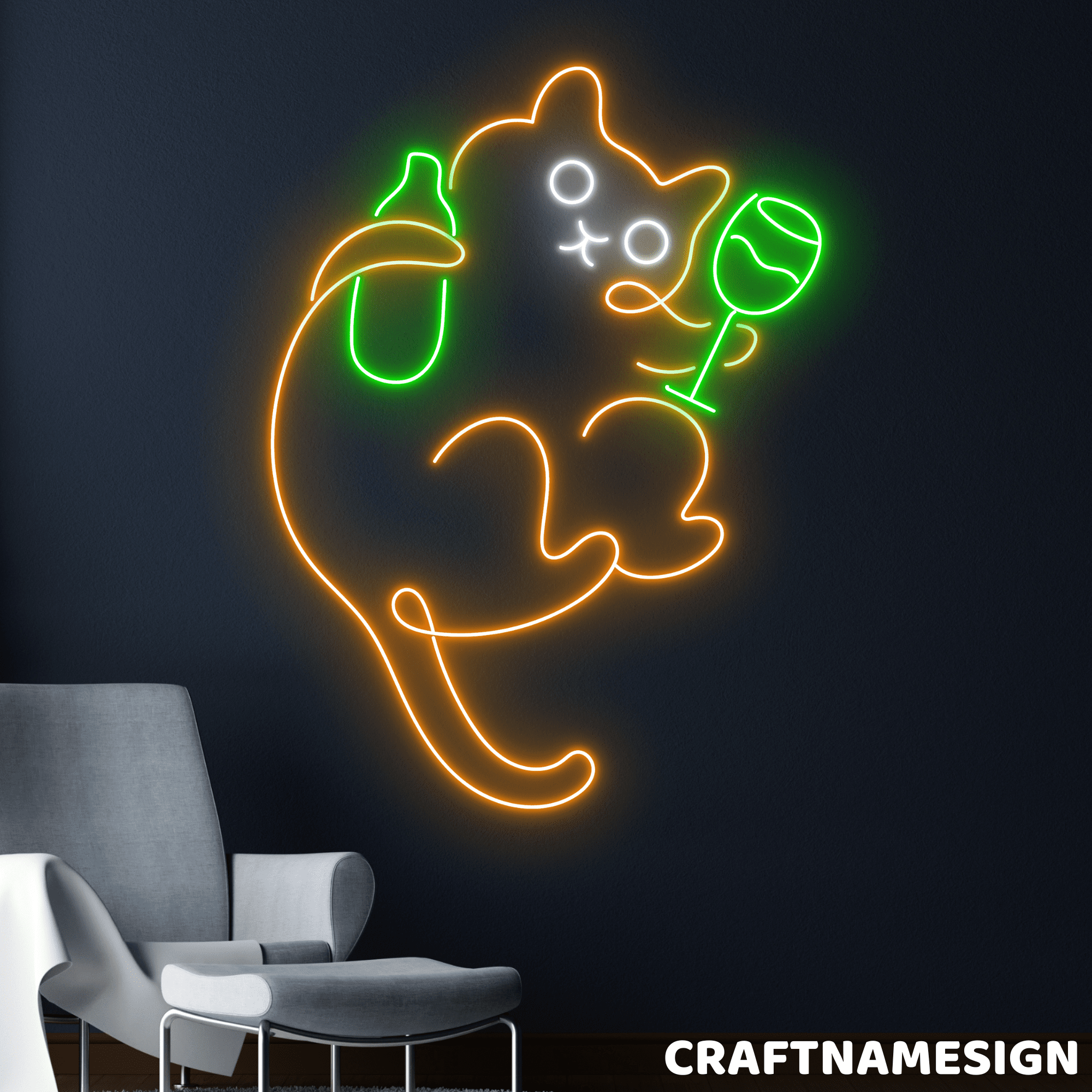 Craftnamesign Cat Drink Wine Neon Sign, Bar Pub Wall Art, Home Bar Wall ...