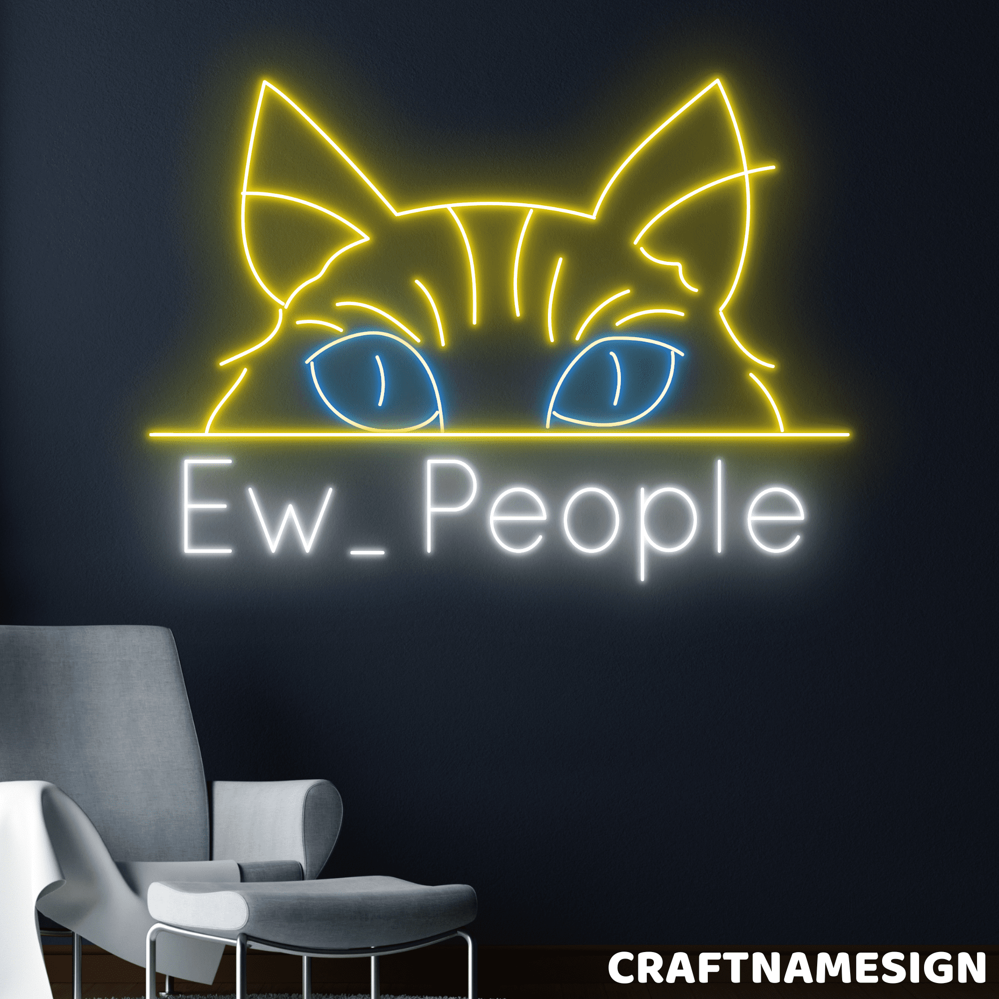 Craftnamesign Cat Ew People Neon Sign, Cat Wall Art, Bar Pub Led Light ...