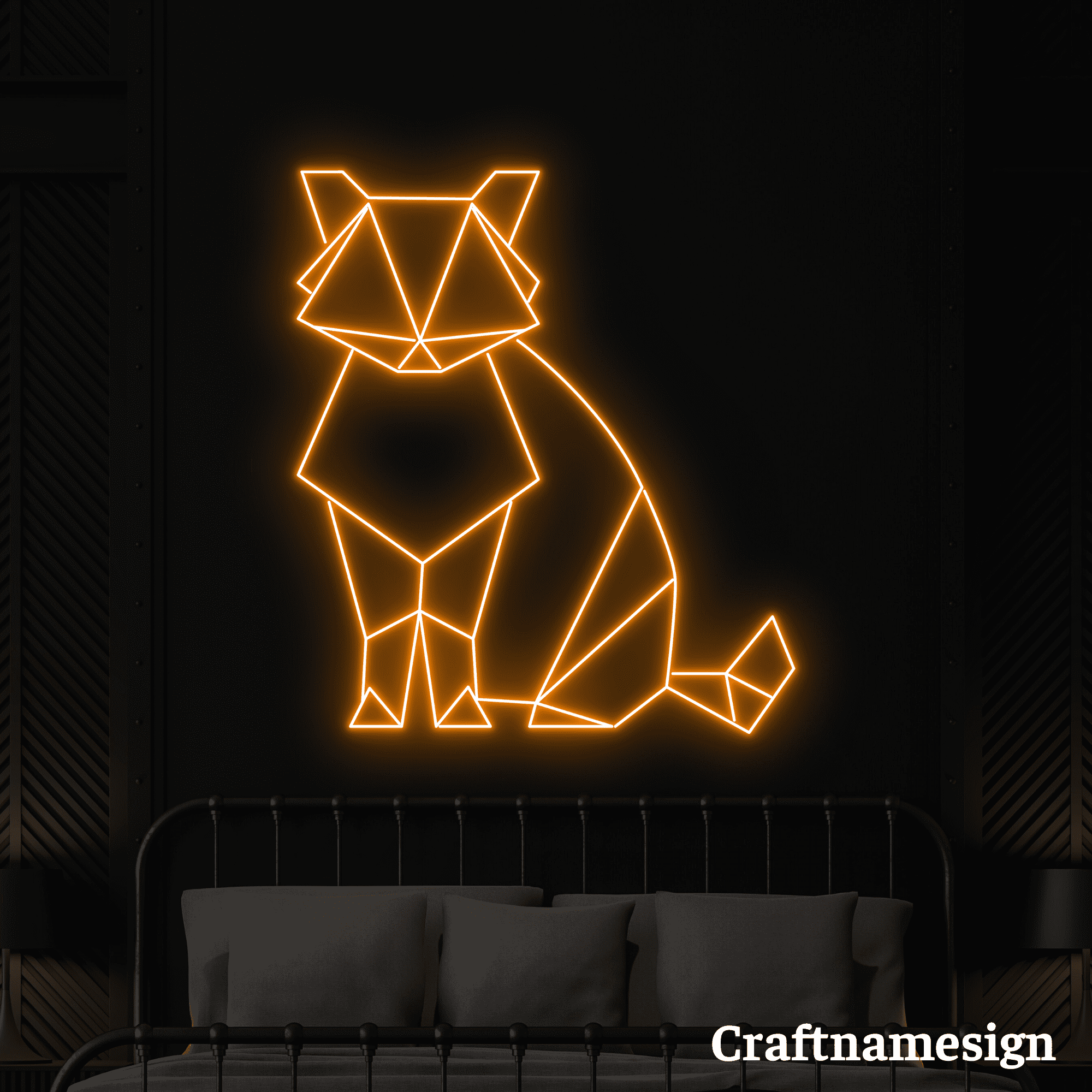 Craftnamesign Cat Geometric Neon Sign for Bedroom Kid Room Living Room ...