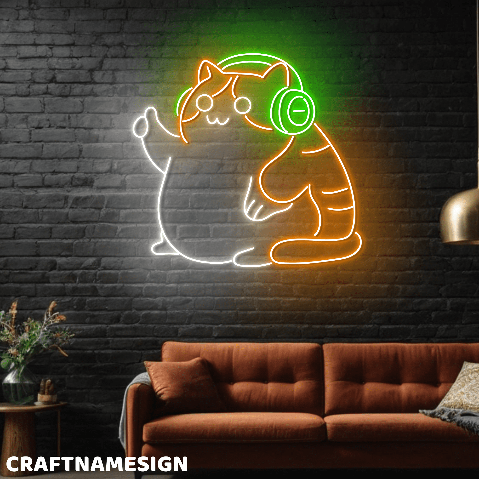 Craftnamesign Cat Headphone Neon Light, Cat For Pet Store Music Studio ...
