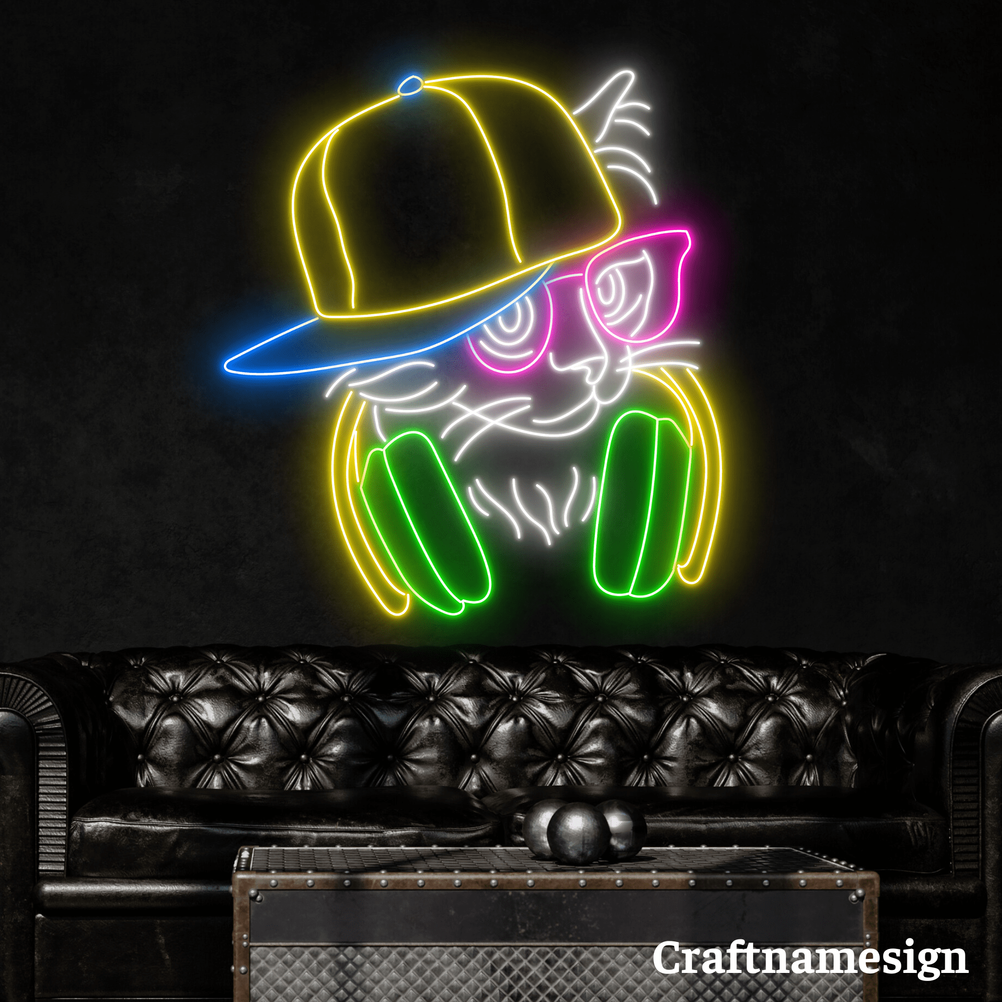Craftnamesign Cat Hip Hop Style Neon Sign for Men Cave Bar Club Bedroom ...