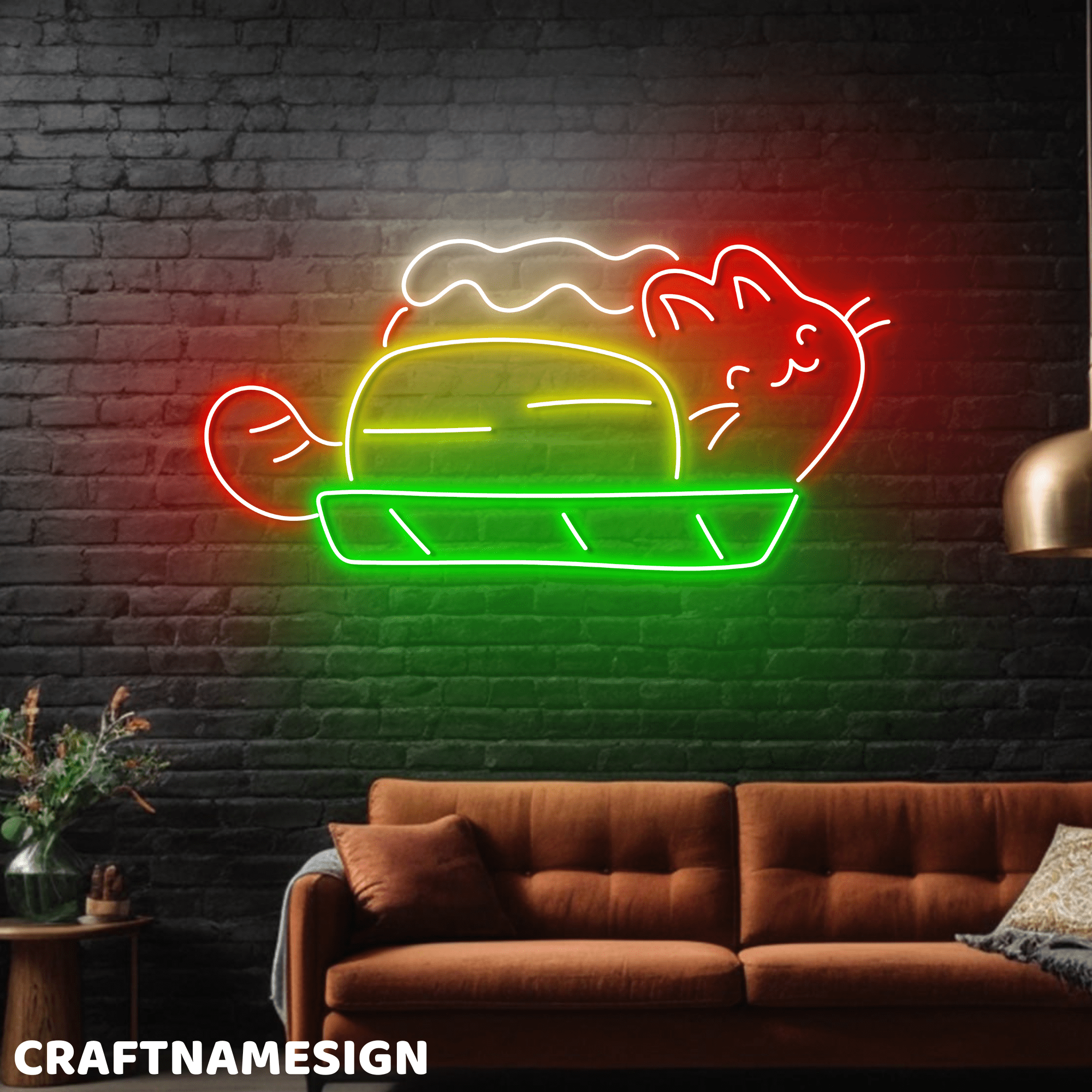 Craftnamesign Cat Hot Dog Neon Light, Hot Dog Decor For Restaurant Wall ...