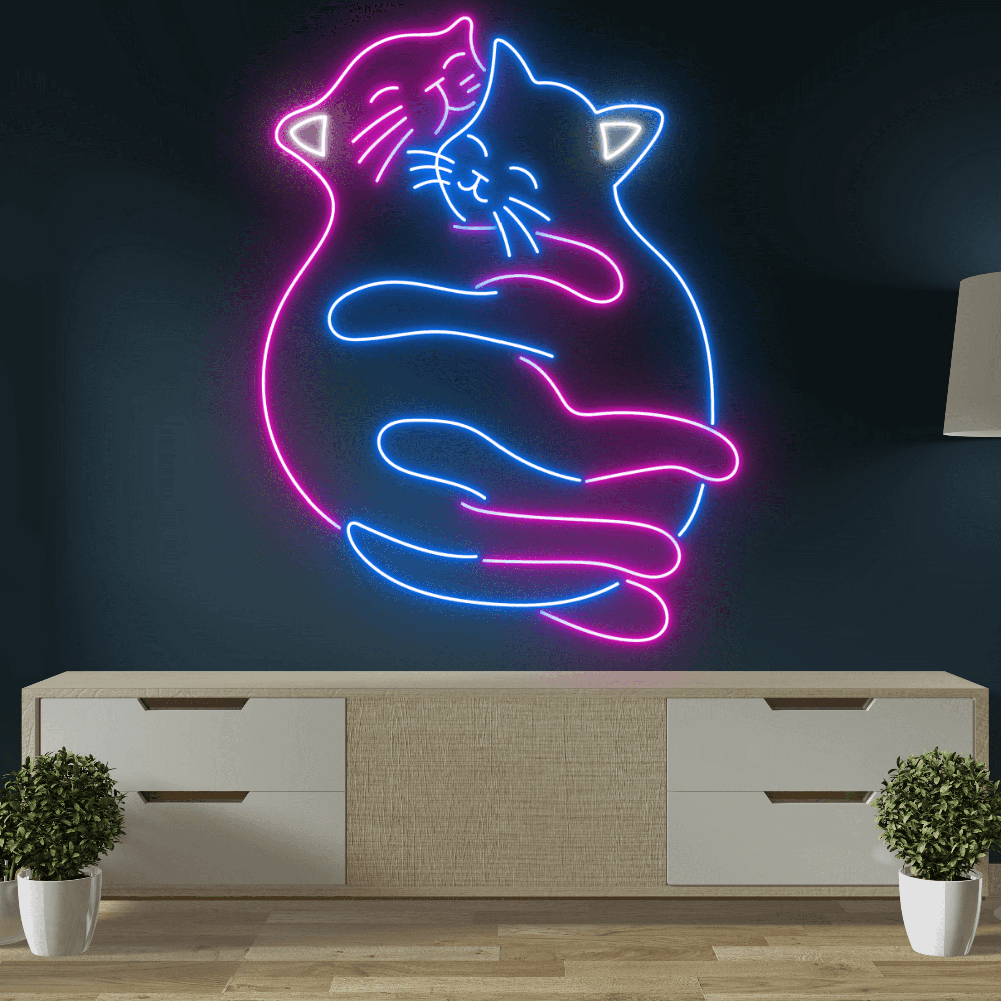 Craftnamesign Cat Hugging Neon Sign, Cat Wall Art Cat Wall Decor for ...