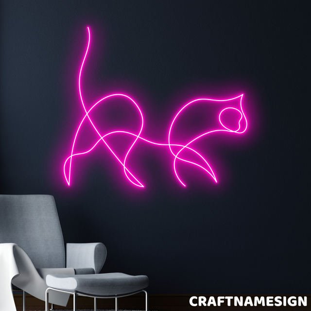 Craftnamesign Cat Line Art Neon Sign Aesthetic Wall Decor Bedroom