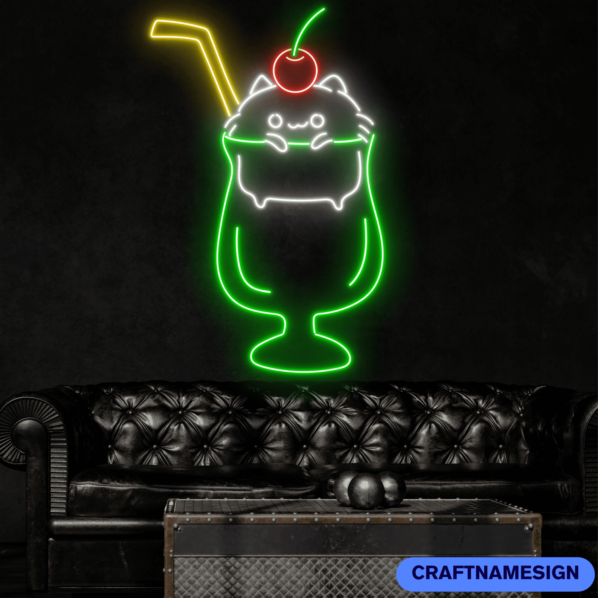 Craftnamesign Cat Milkshake Neon Sign, Cat Wall Art for Coffee Bar ...