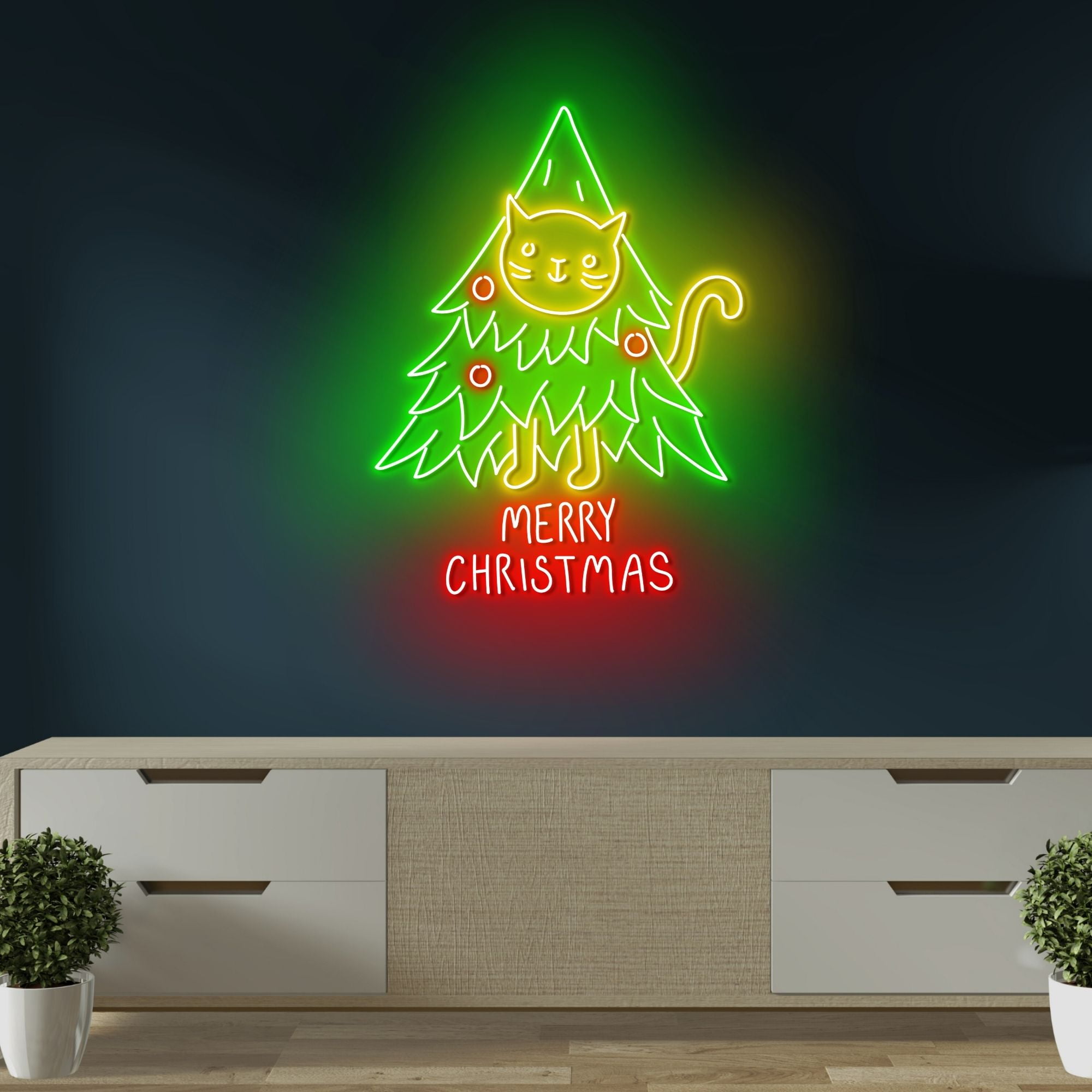 Craftnamesign Cat Pine Tree LED Neon Sign, Christmas Decor, Merry ...