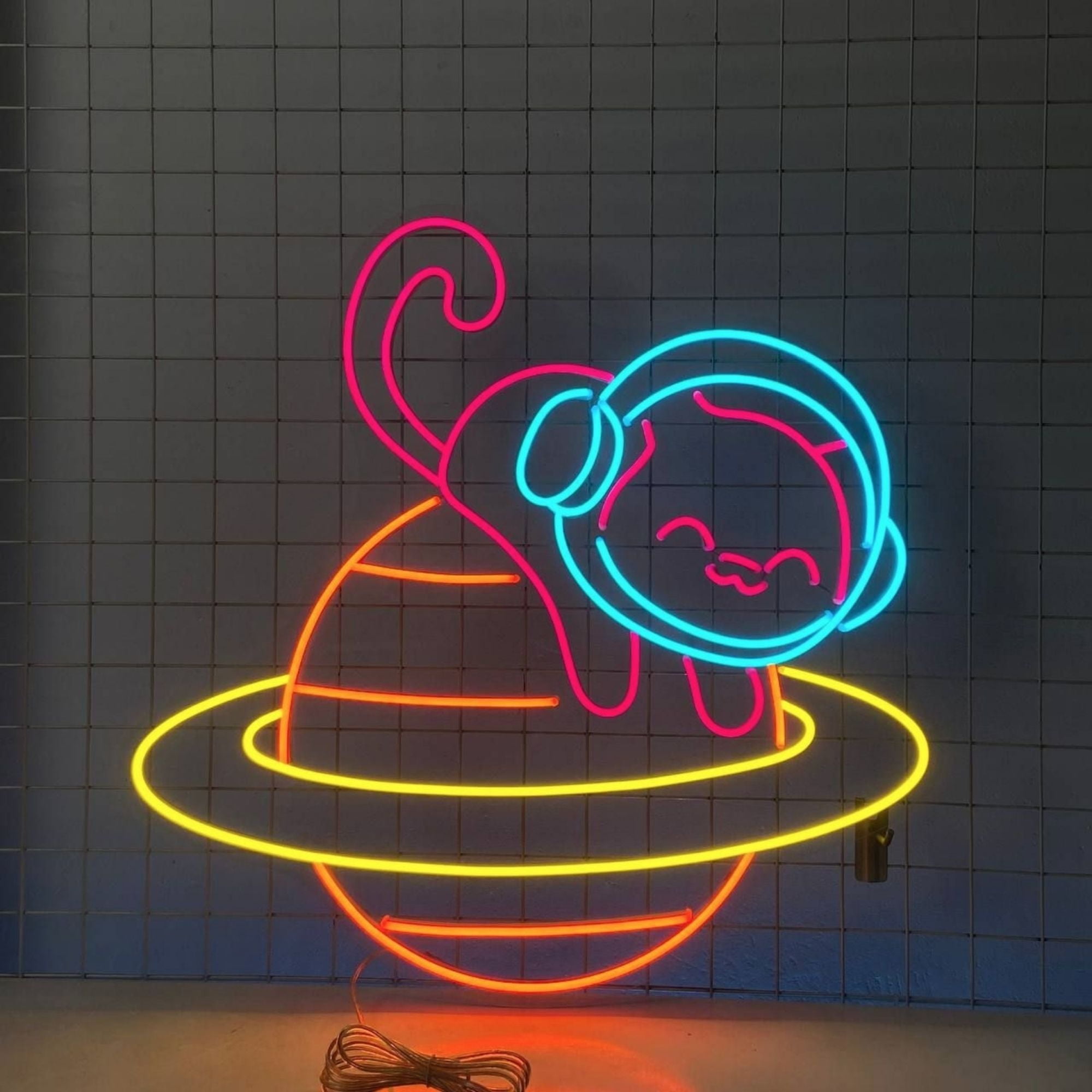 Craftnamesign Cat Planet Neon Sign, Cat Listens Music Led Light, Cat ...