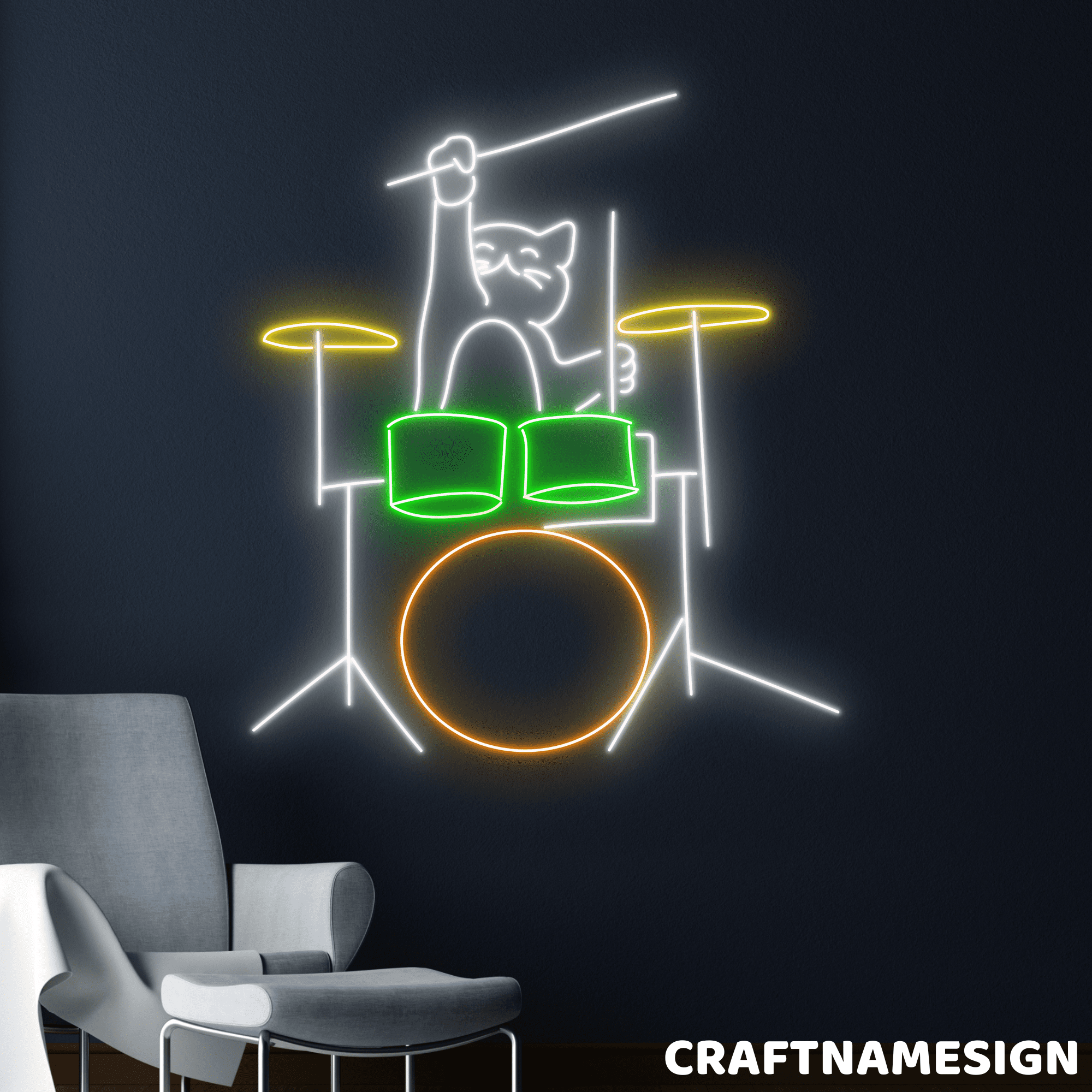Craftnamesign Cat Plays Drums Neon Signs, Coffee Bar Wall Art, Nursery ...