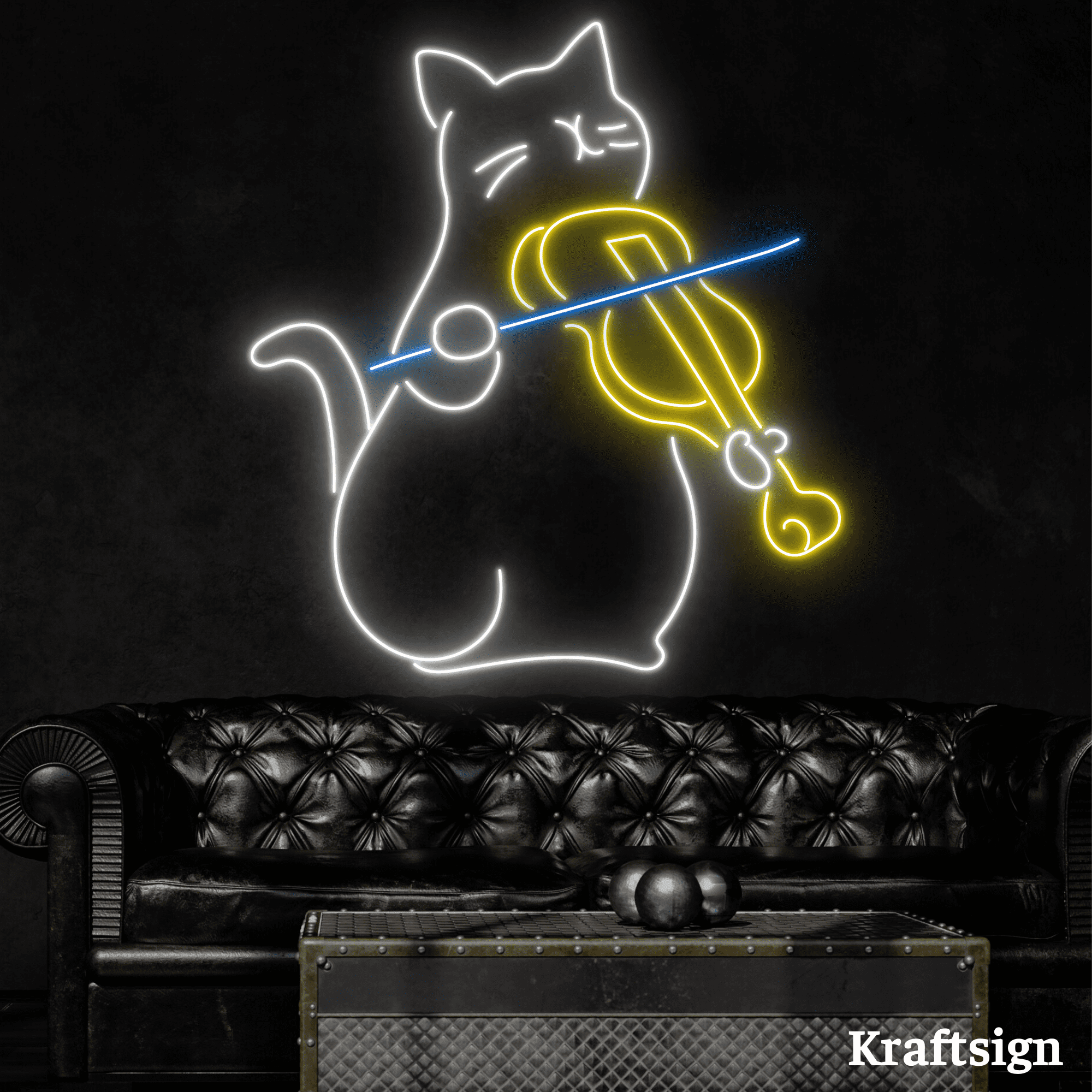 Craftnamesign Cat Plays Violin Neon Sign, Cat LED Sign, Cat Decor, Cat ...