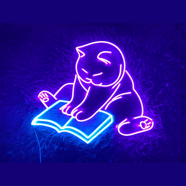 Craftnamesign Cat Reading Book Neon Sign, Cat Neon Sign, Book LED Sign ...