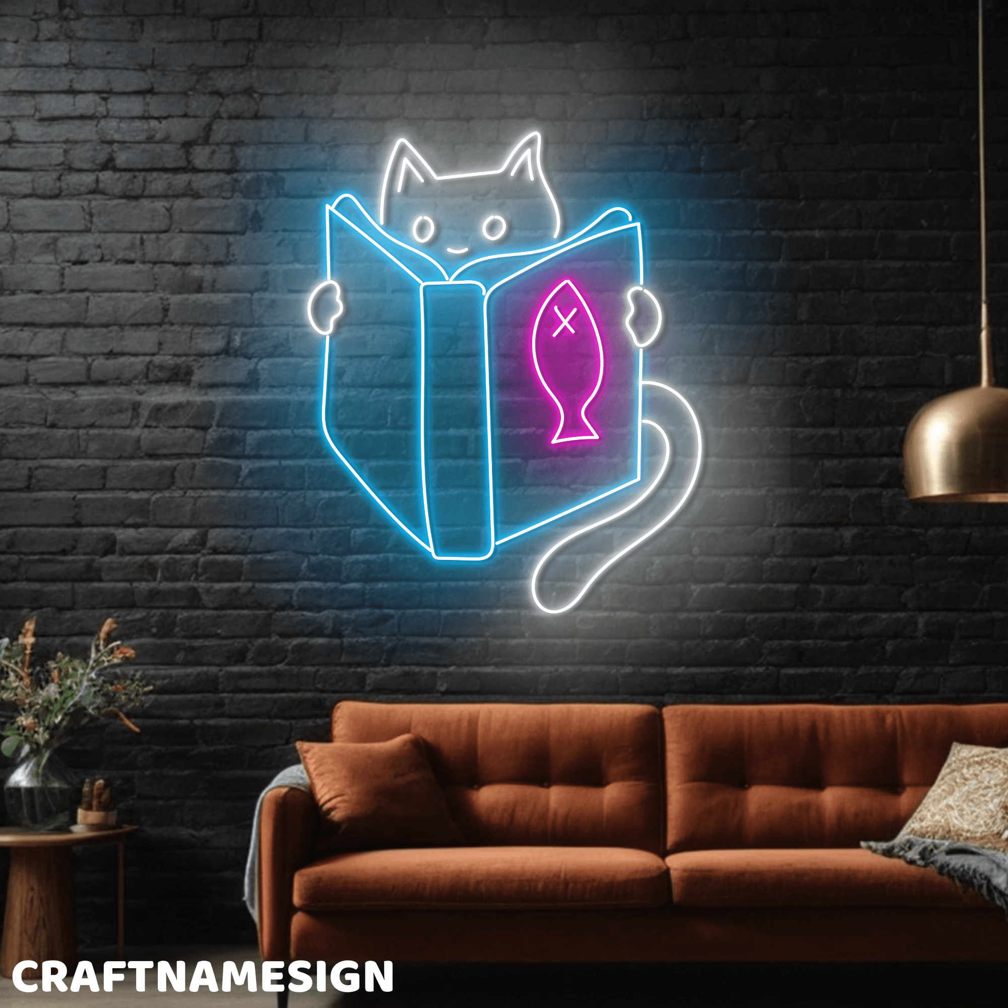 Craftnamesign Cat Reading Book Neon Sign, Cat Store Wall Art, Reading ...