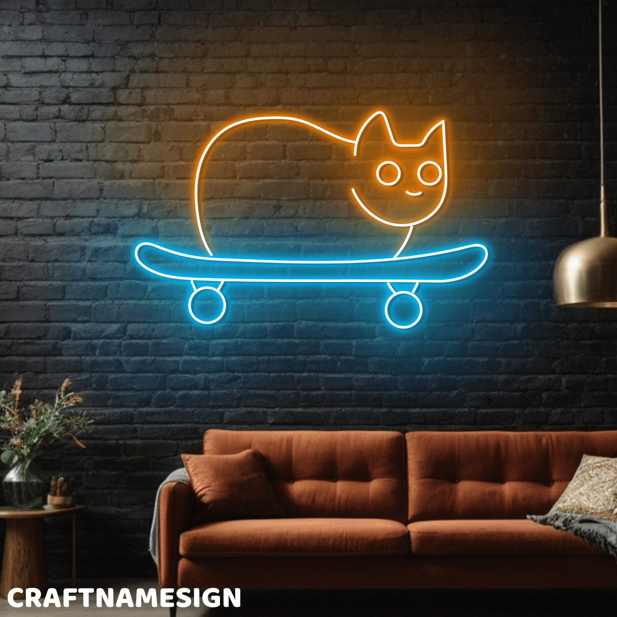 Craftnamesign Cat Skateboard Neon Sign, Skateboard Club Wall Art, Cat ...