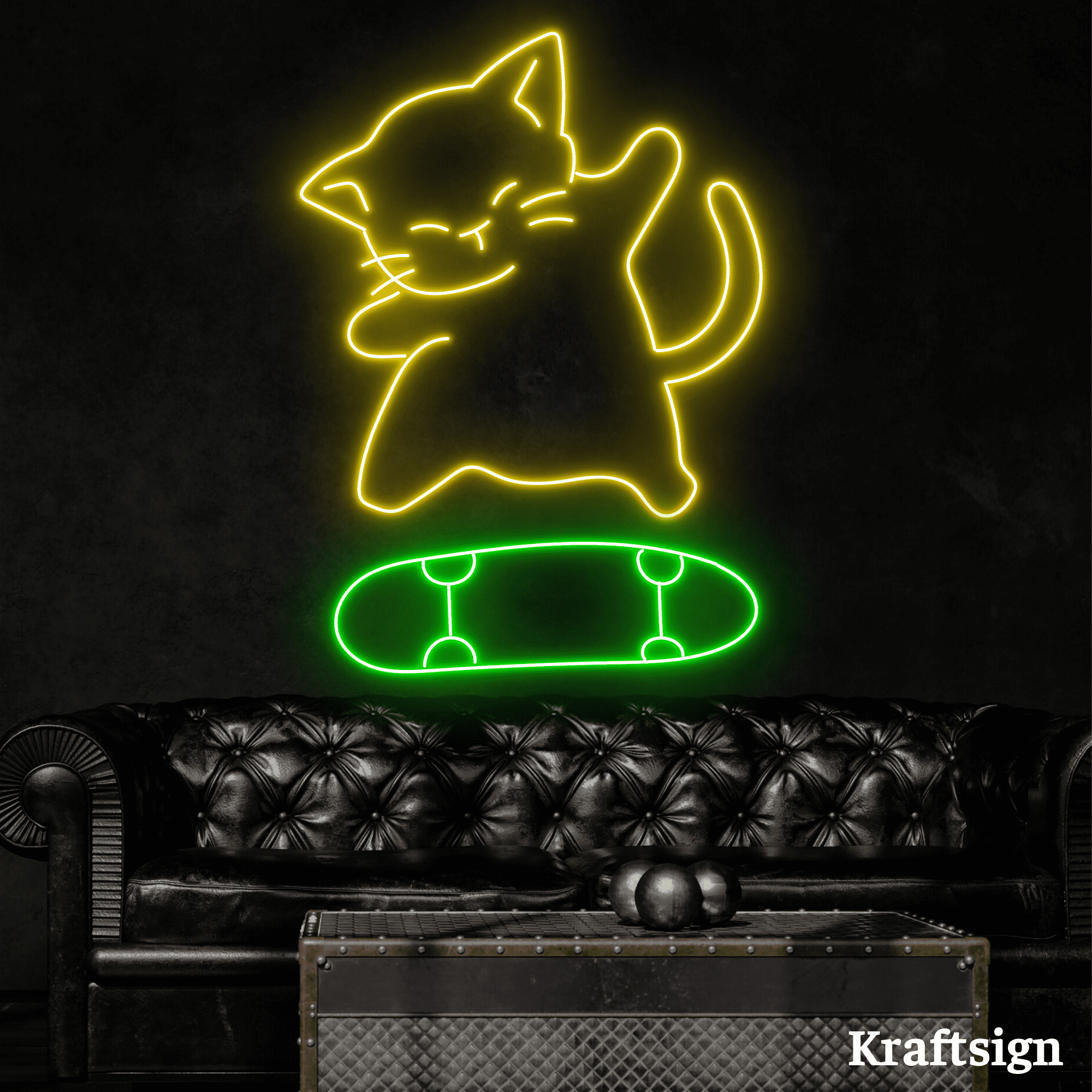 Craftnamesign Cat Skateboarding Neon Sign, Cat Wall Art, Cute Cat Decor ...