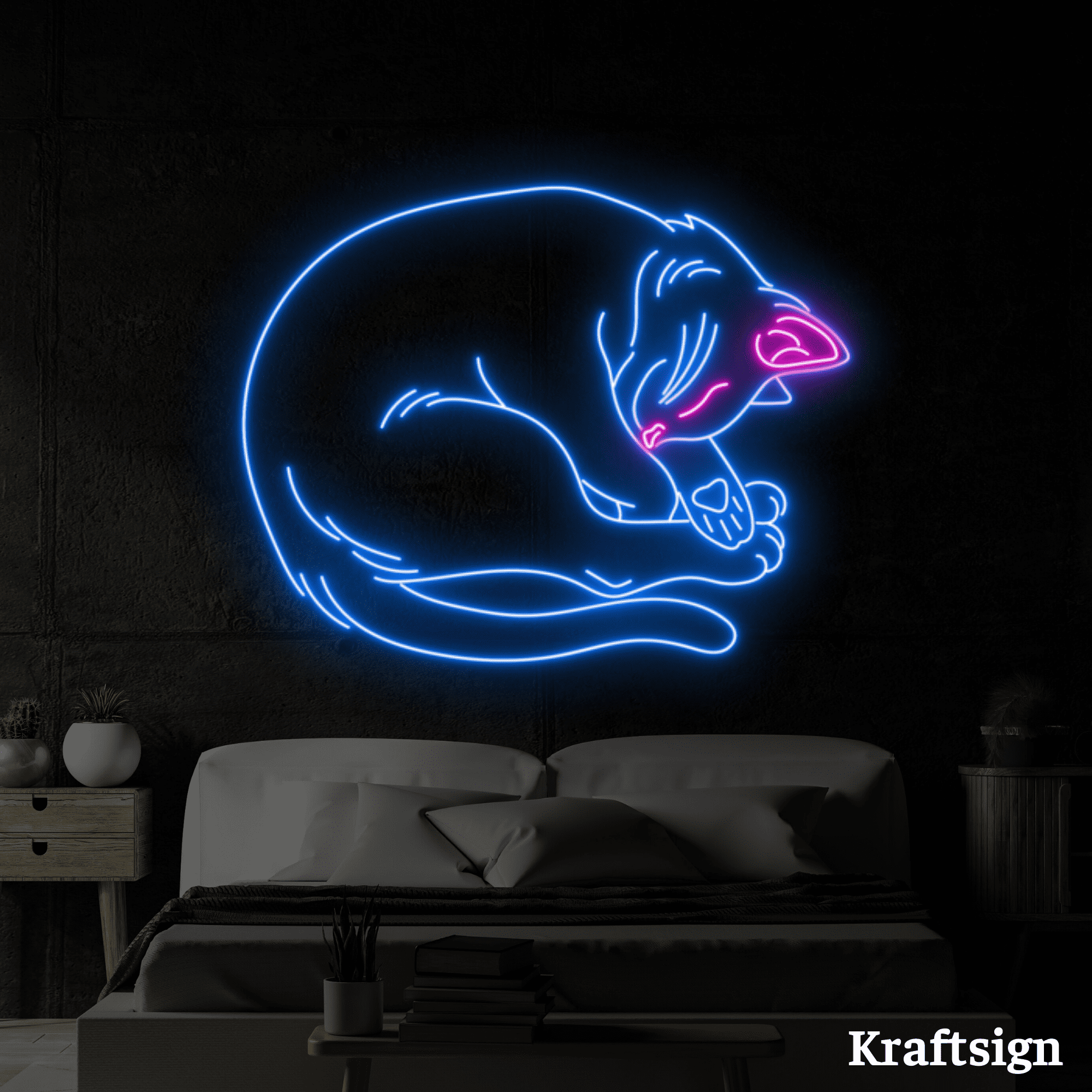 Craftnamesign Cat Sleep Neon Sign,Cat LED Sign,Cat Lover Gifts,Room ...