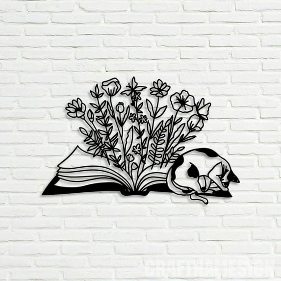 Craftnamesign Cat Sleep on Books Metal Sign, Library Sign, Reading Room ...