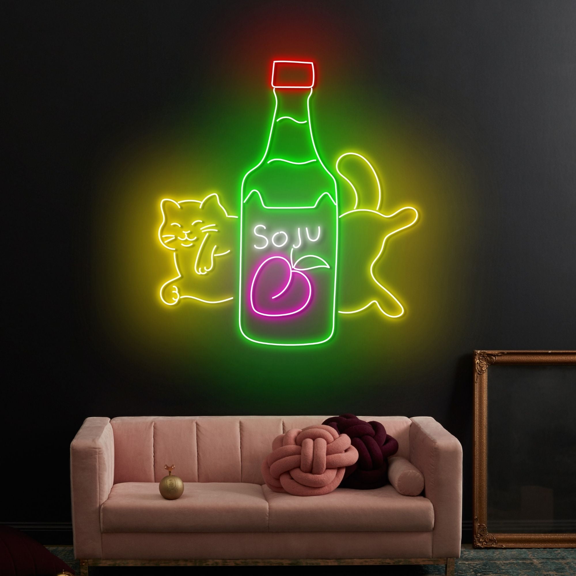 Craftnamesign Cat Soju Neon Light, Cat Korean Wine LED Sign Wall Art ...