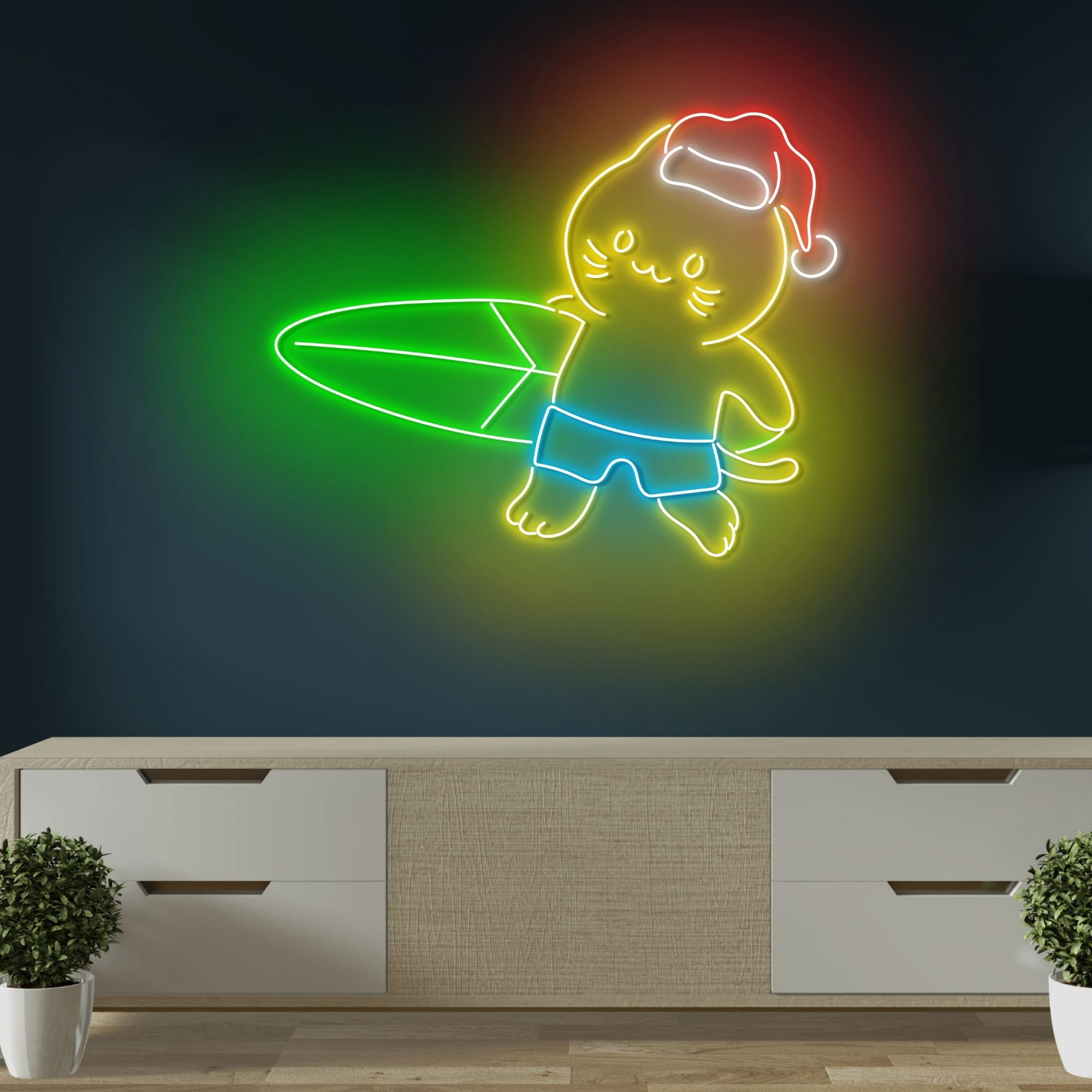 Craftnamesign Cat Surfing Christmas Neon Light, Surf Wall Art, Pet Shop ...