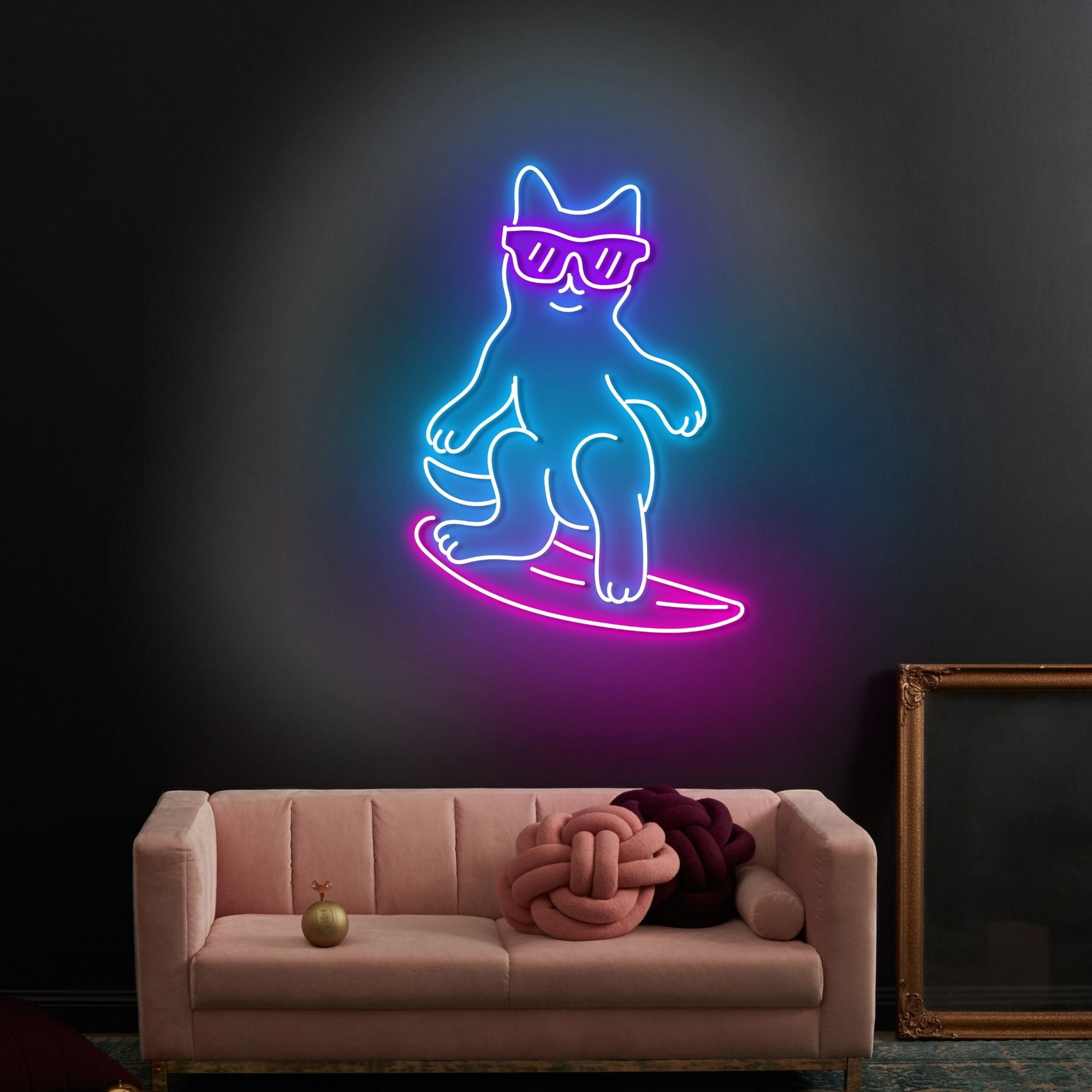 Craftnamesign Cat Surfing Neon Light, Cat Surfboard Led Sign, Cat ...