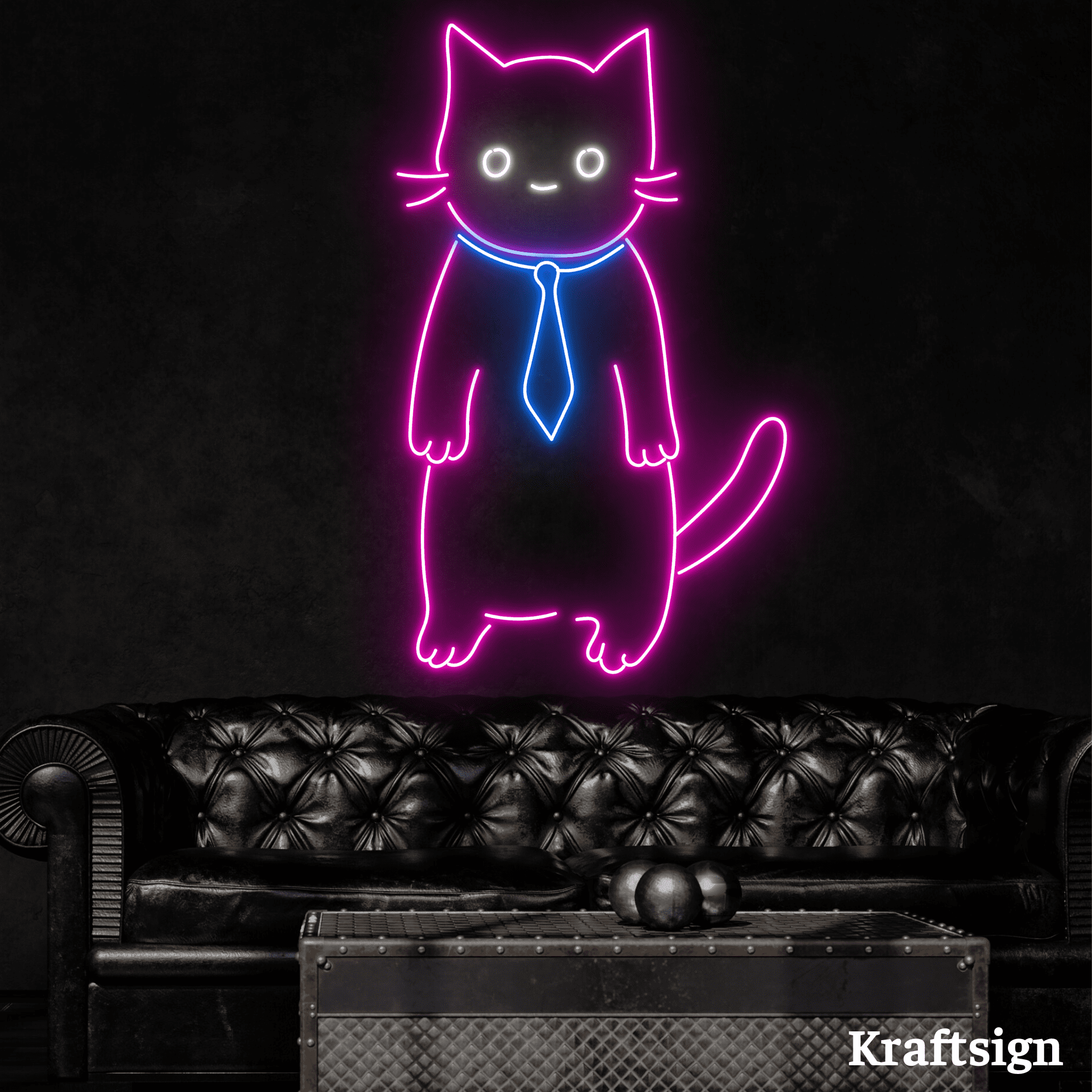 Craftnamesign Cat Wearing Tie Neon Sign, Cat LED Sign, Cat Wall Art ...