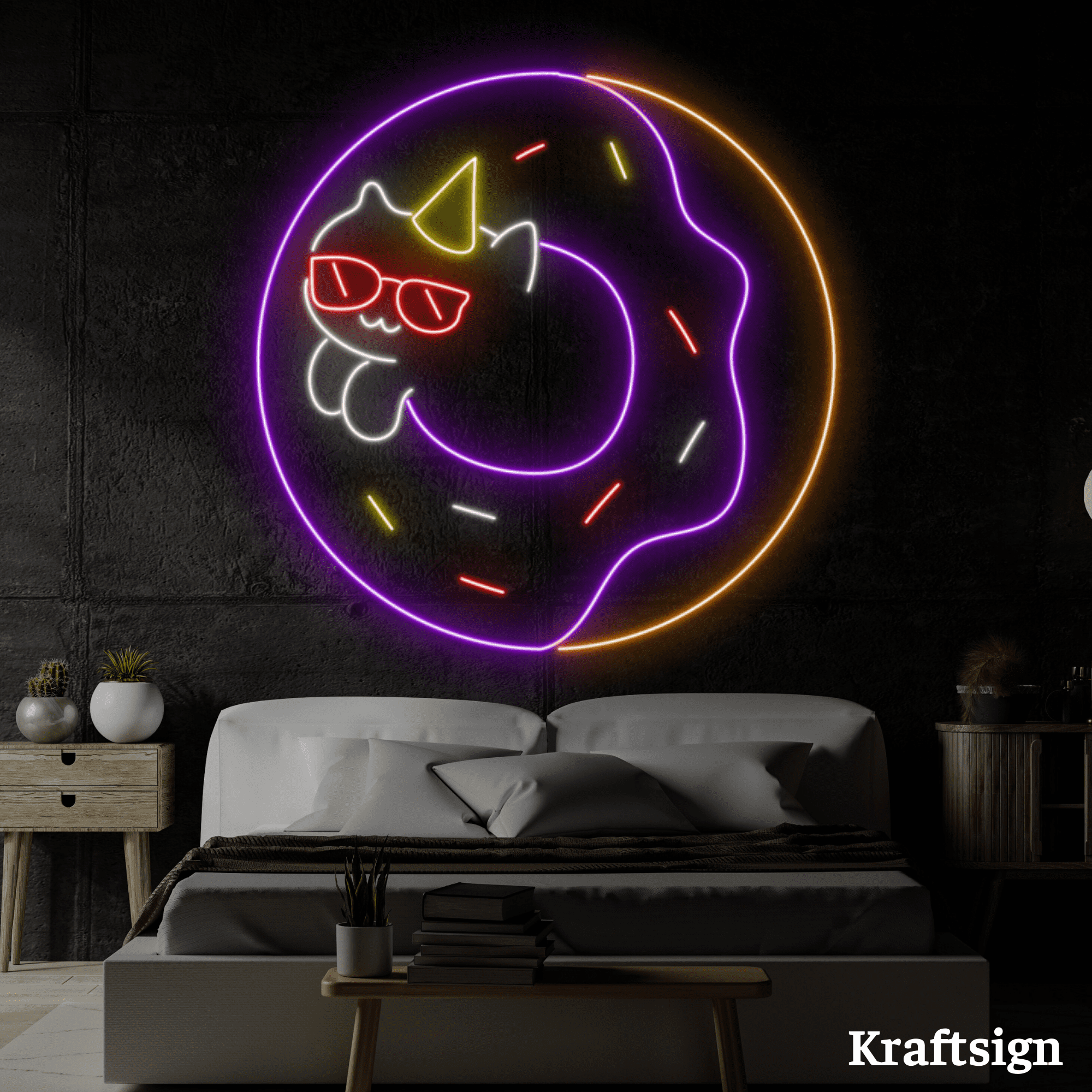 Craftnamesign Cat With Donut Neon Sign, Donut Shop Decor, Bakery LED ...