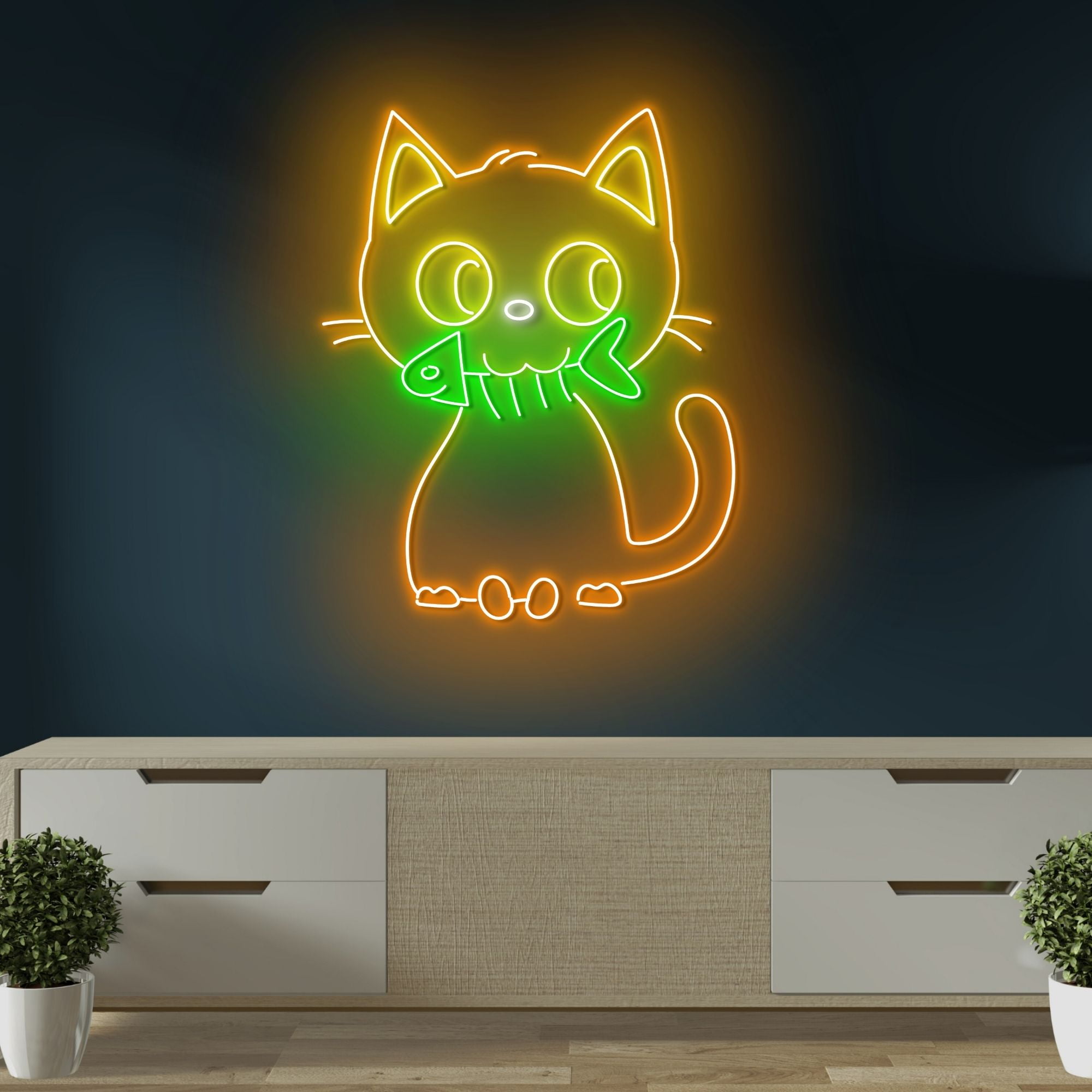 Craftnamesign Cat With Fishbone Neon Sign, Cat LED Light, Cat Care Shop ...