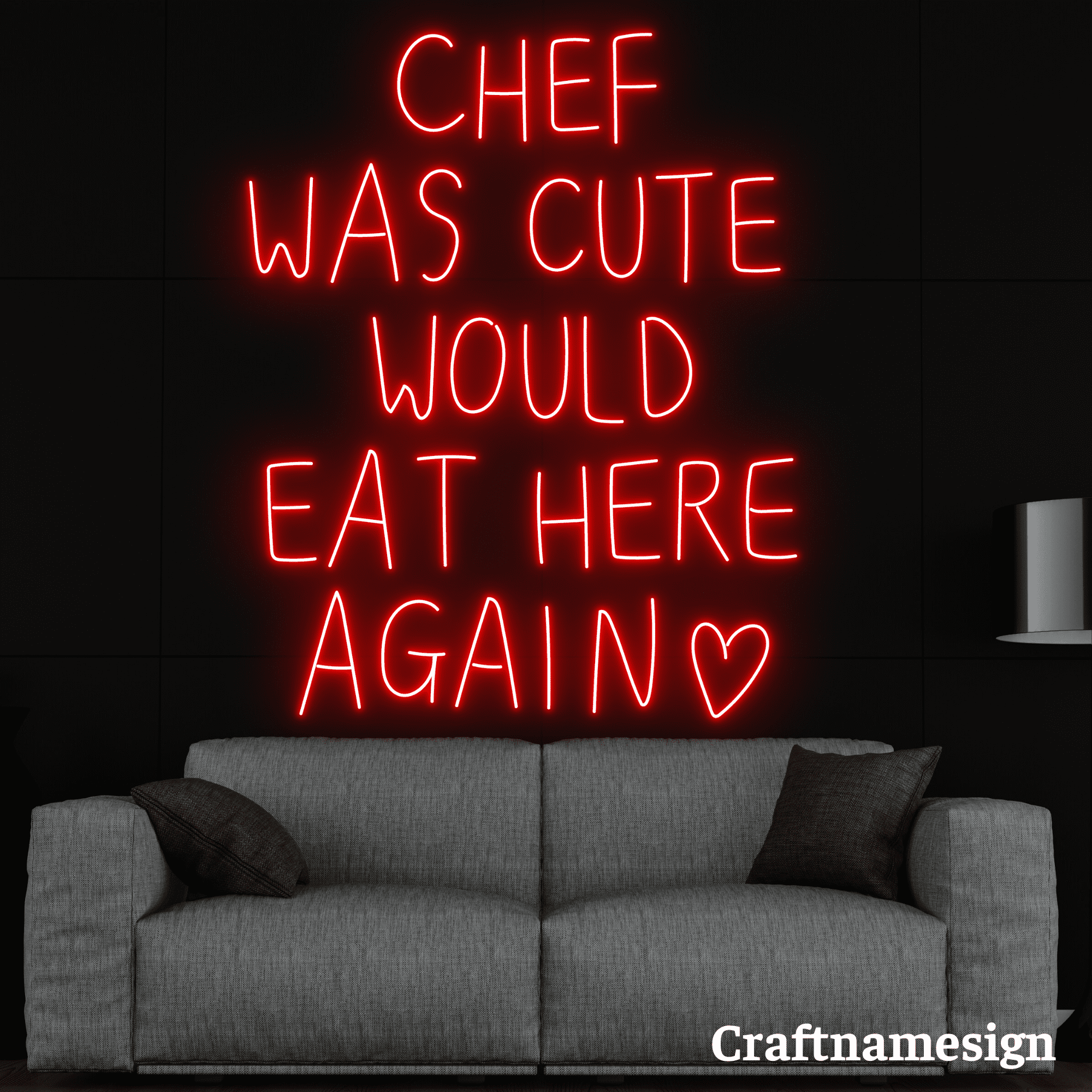 Craftnamesign Chef Was Cute Would Eat Here Again Neon Sign Kitchen Wall ...