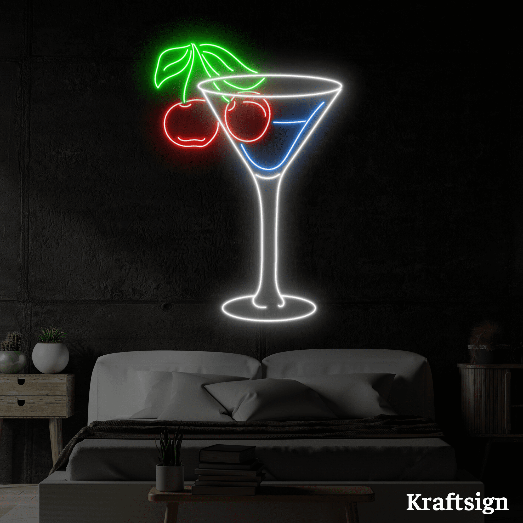 Craftnamesign Cherry Cocktail Neon Sign, Cocktail LED Sign, Bar Club ...