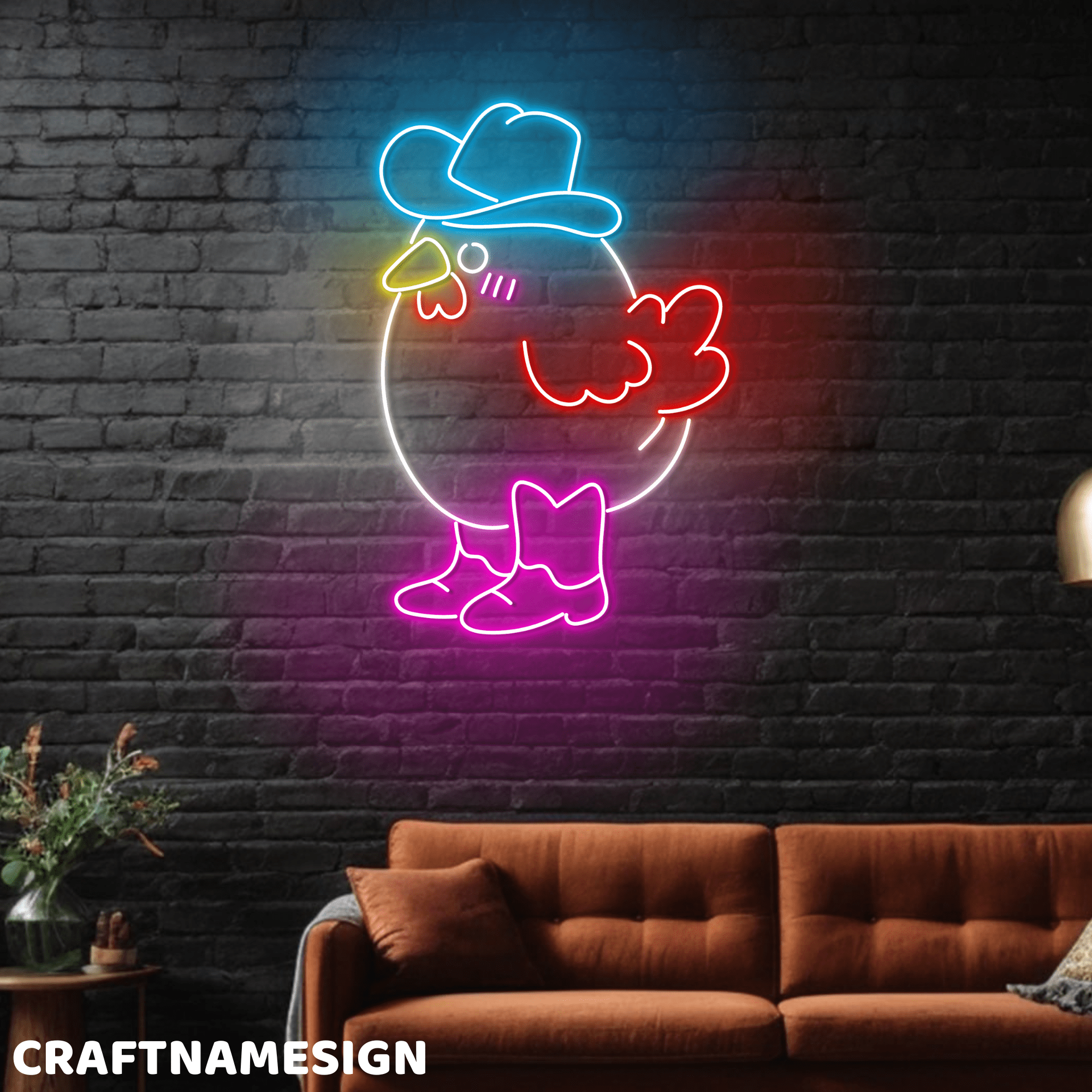 Craftnamesign Chicken Cowboy Neon Sign, Kids Room Wall Art, Bar Pub ...