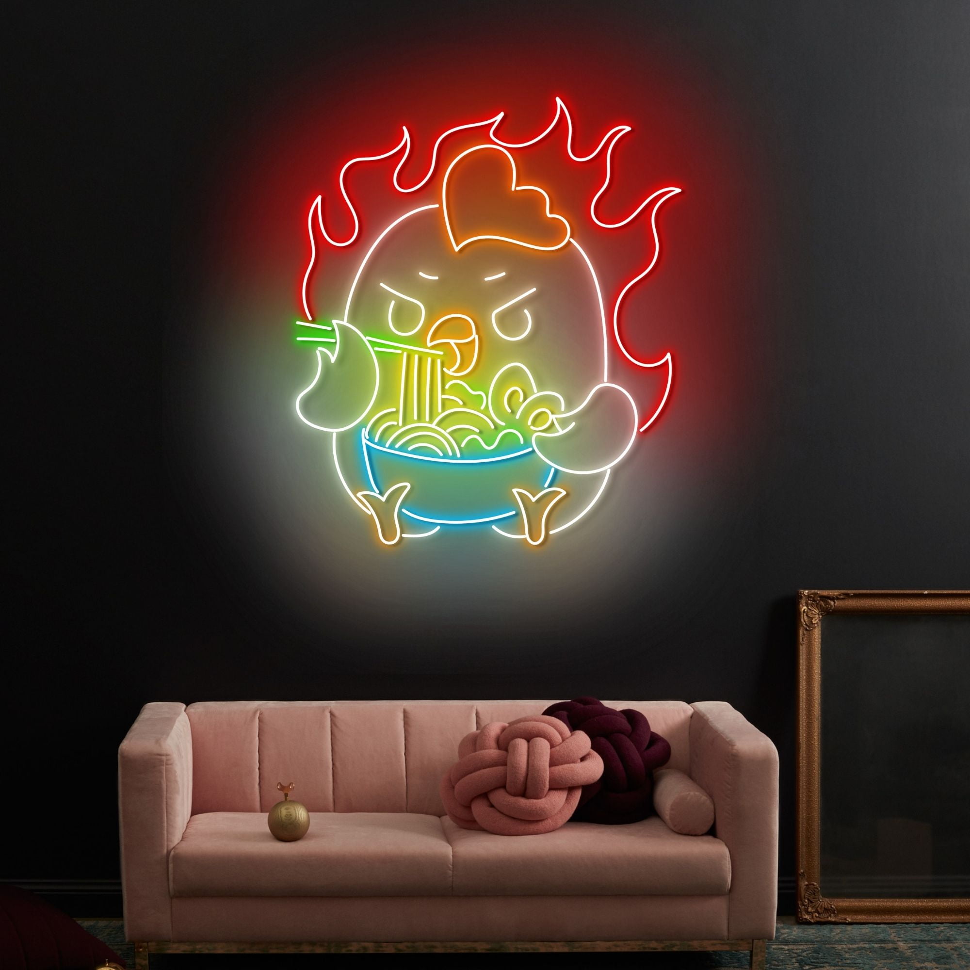 Craftnamesign Chicken Eats Ramen Neon Light, Chicken Ramen Fire Decor ...