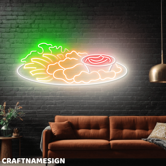 Craftnamesign Chicken Fried Nugget Neon Sign, Fast Food Wall Art ...