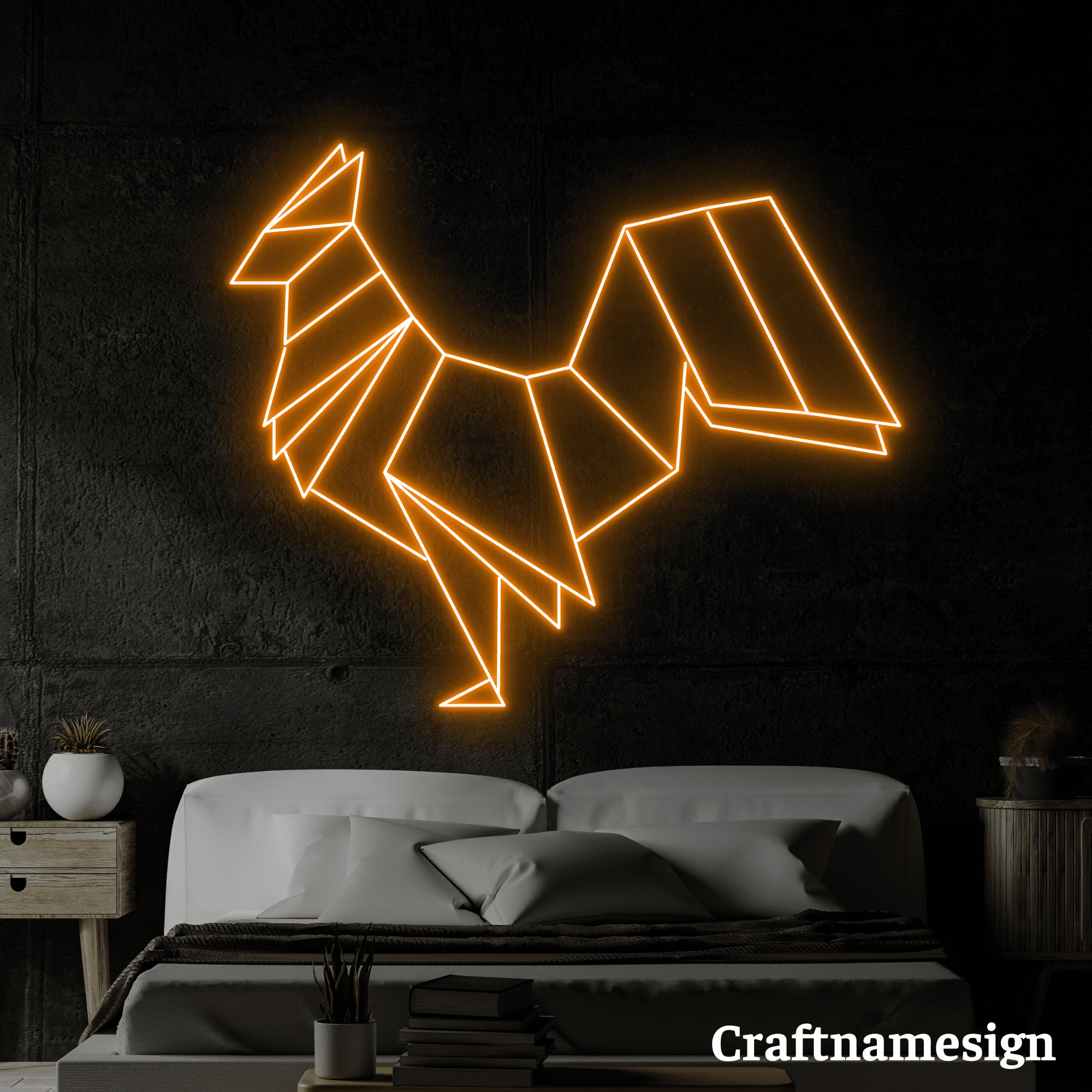 Craftnamesign Chicken Geometric Neon Sign for Chicken Shop Bedroom Wall ...