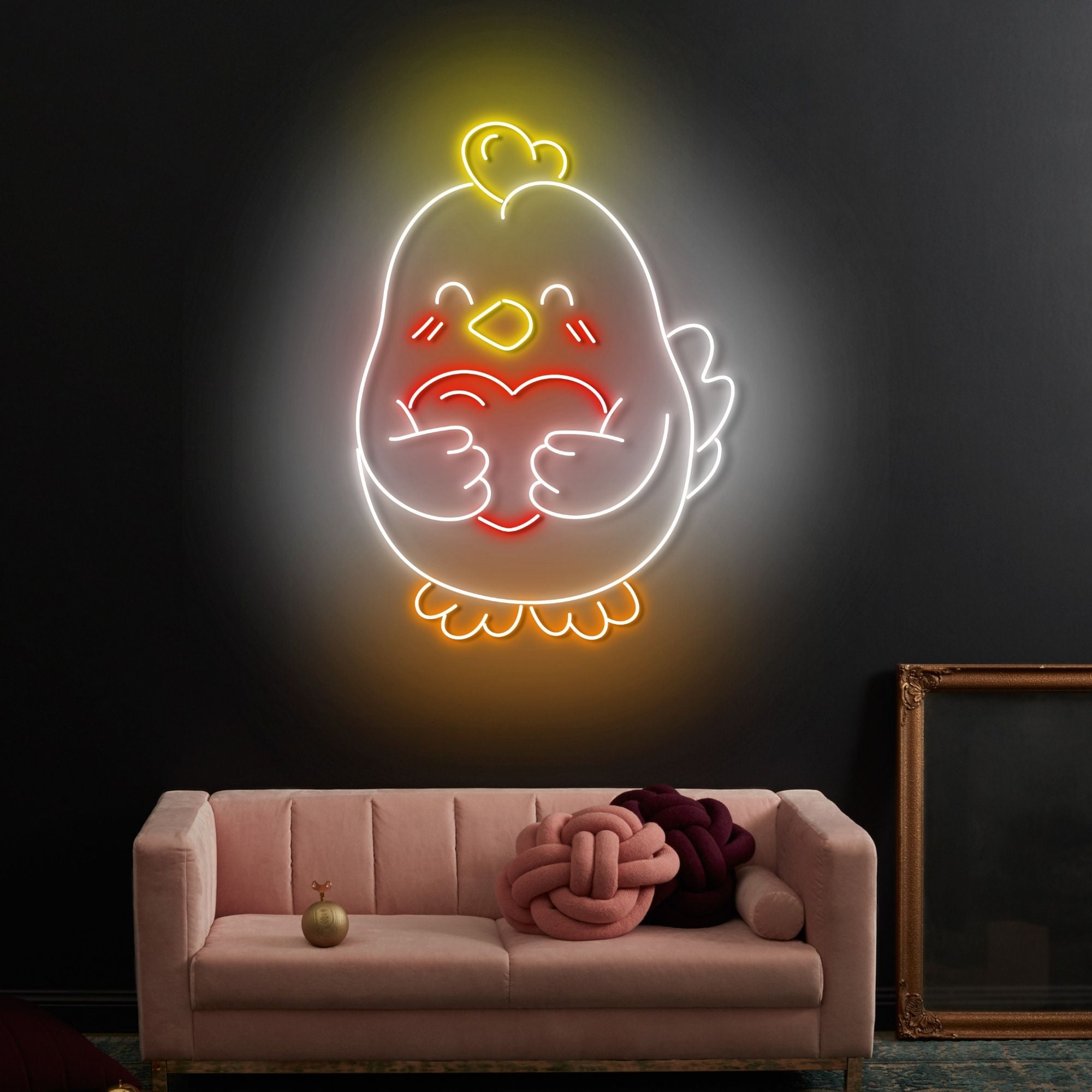 Craftnamesign Chicken Heart Neon Light Wall Art, Cute Chicken Led Sign ...