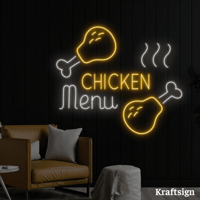 Craftnamesign Chicken Menu Neon Sign, Chicken LED Sign, Fast Food Decor ...