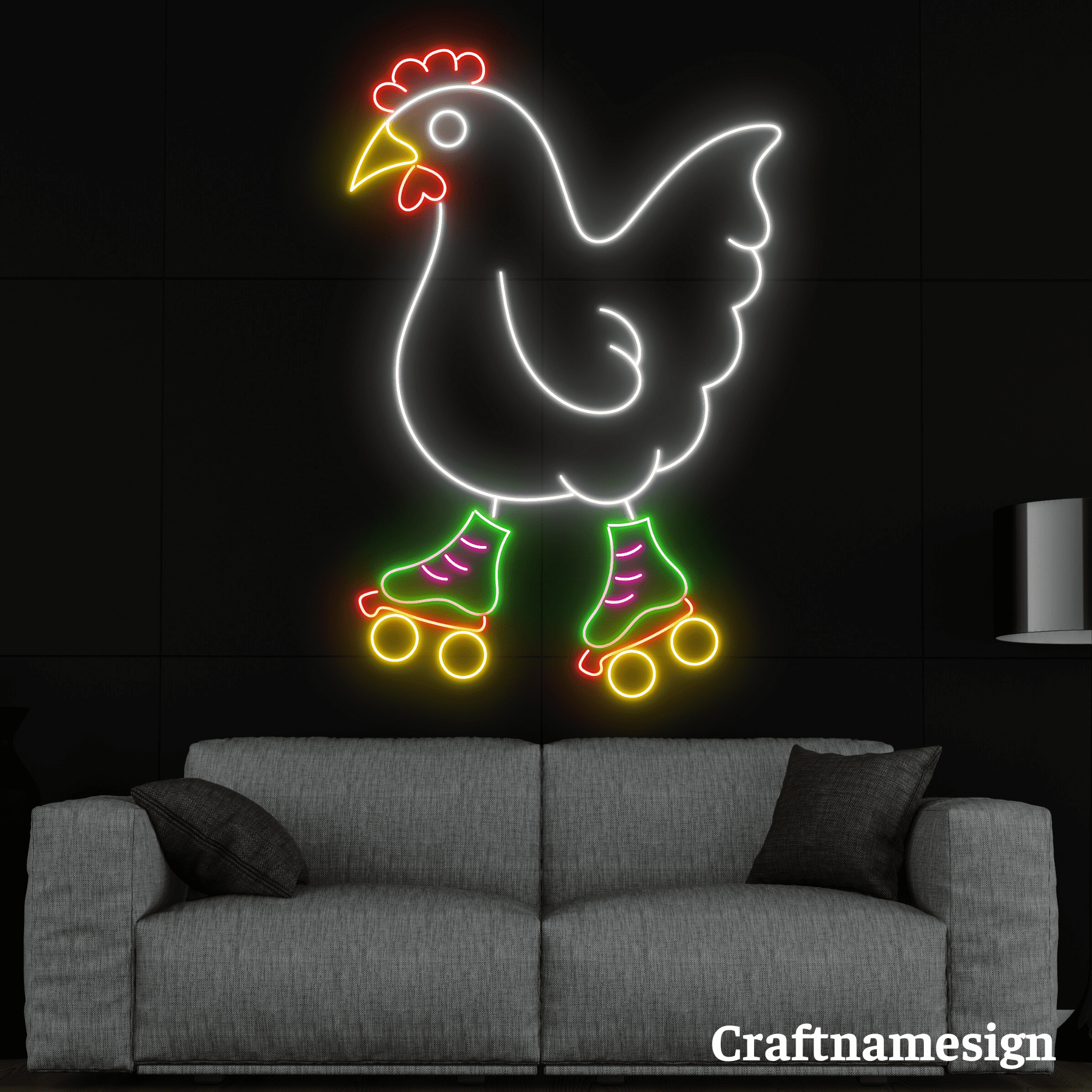 Craftnamesign Chicken On Roller Skates Neon Sign for Game Room Bedroom ...