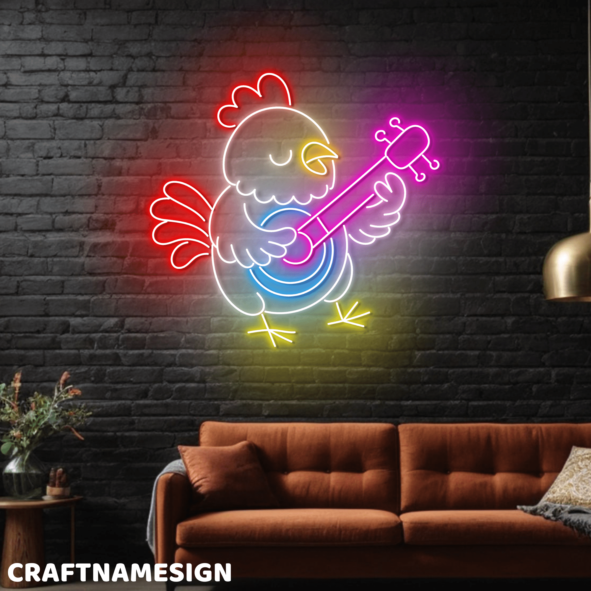 Craftnamesign Chicken Play Guitar Neon Light Wall Sign For Music Studio ...