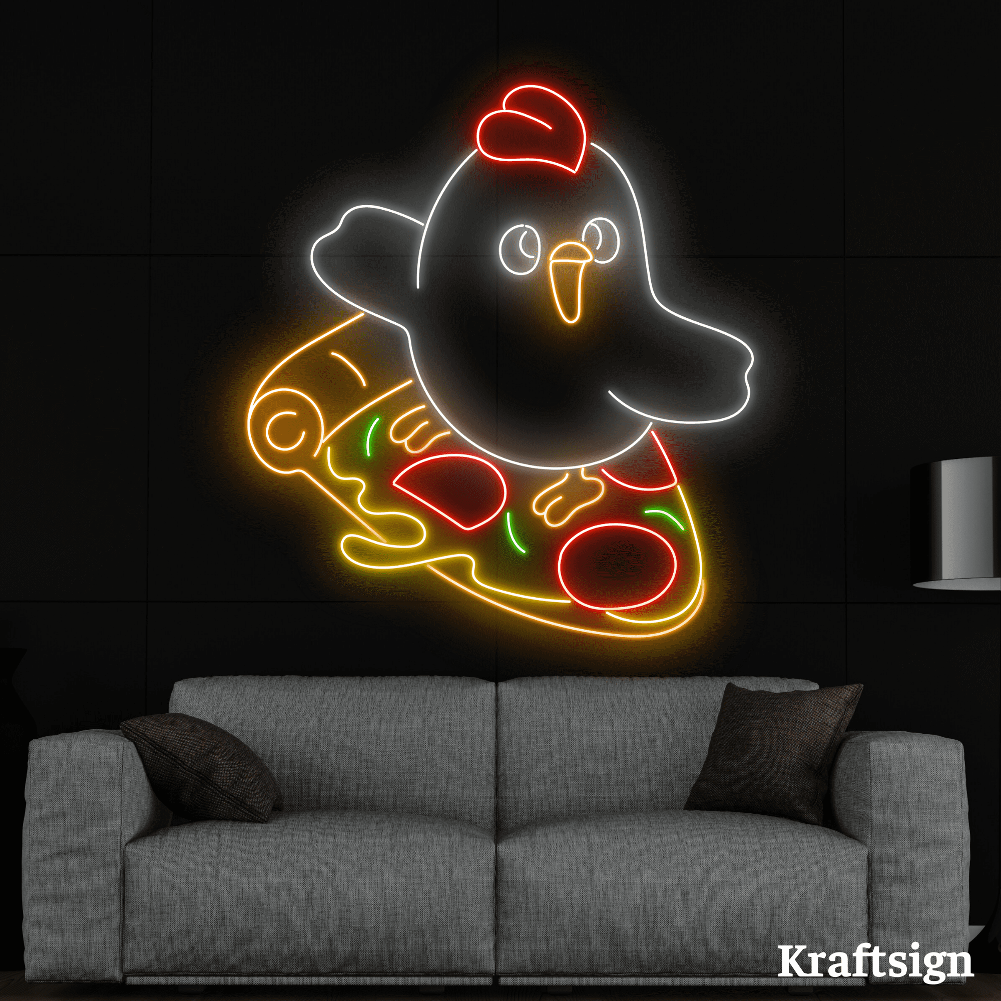 Craftnamesign Chicken Surfing Pizza Neon Sign, Pizza Restaurant Shop ...